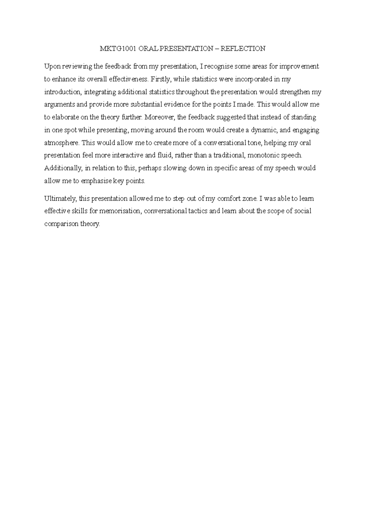 Mtktg 1001 Reflection - to get premium lmao - MKTG1001 ORAL PRESENTATION – REFLECTION Upon ...