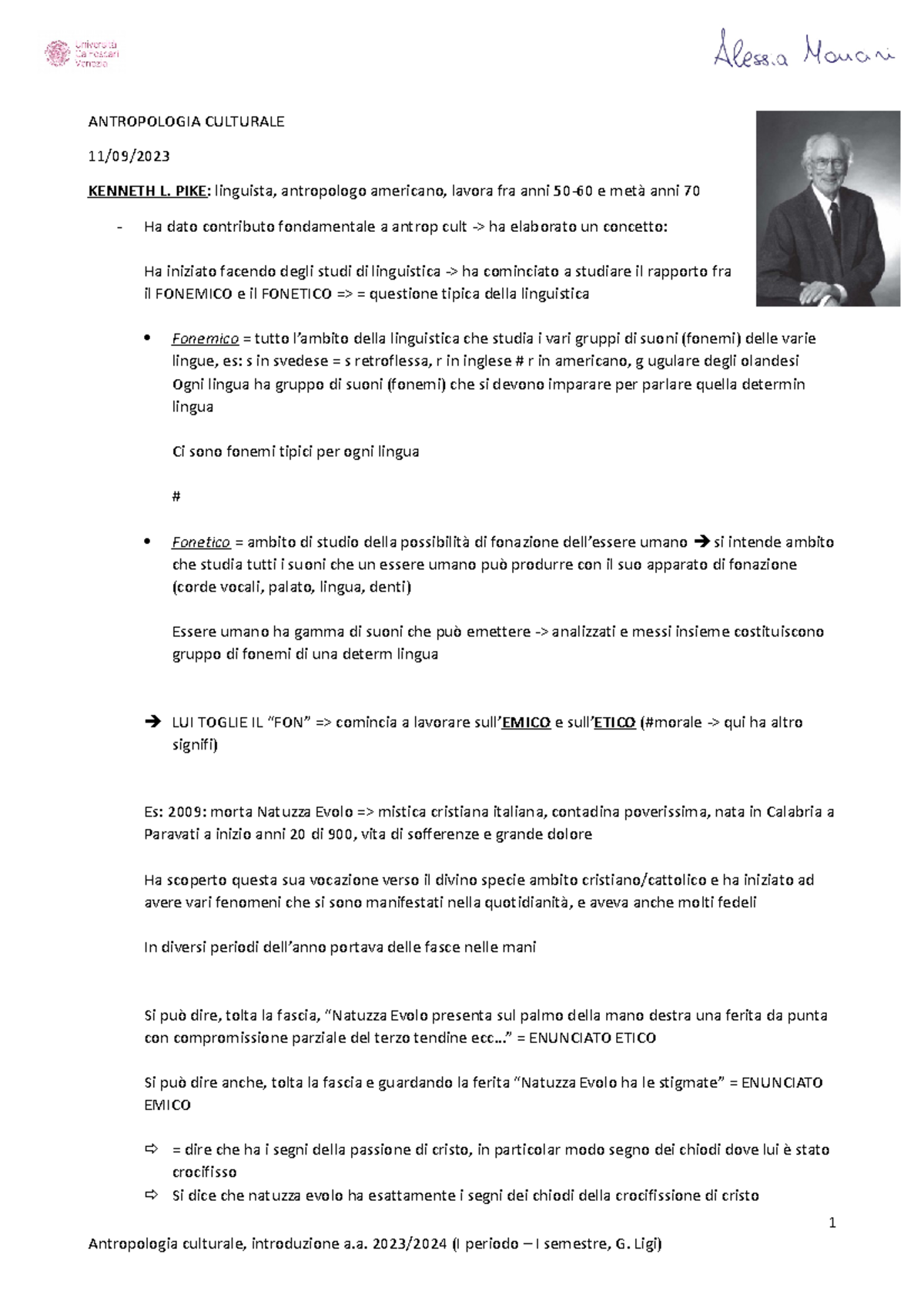 Antropologia Culturale - ANTROPOLOGIA CULTURALE 11/09/ KENNETH L. PIKE ...