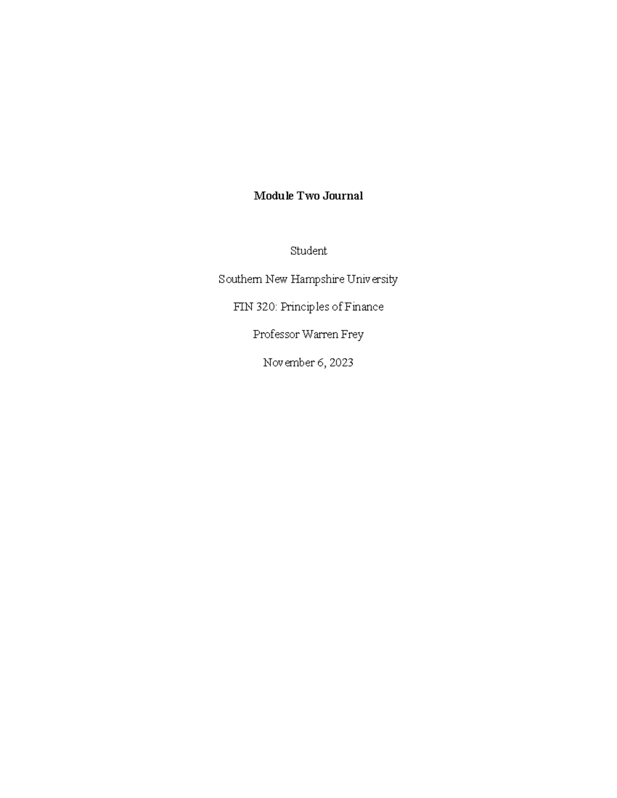 Fin Module Two Journal - Module Two Journal Student Southern New ...