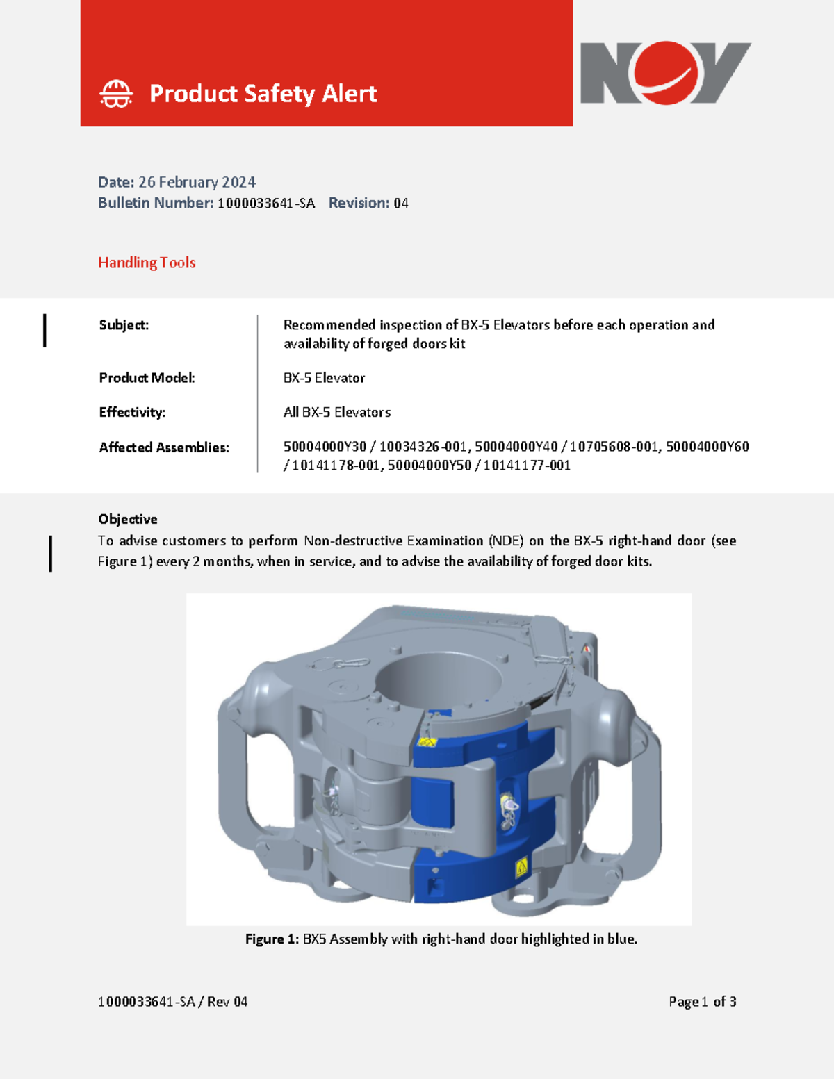 PIB NOV Elevador BX-5 - Product Safety Alert Date: 26 February 2024 ...
