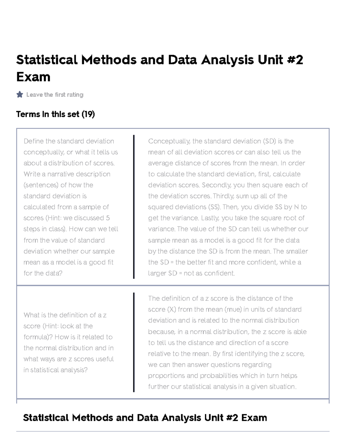 Statistical Methods and Data Analysis Unit #2 Exam Flashcards Quizlet - Statistical Methods and ...