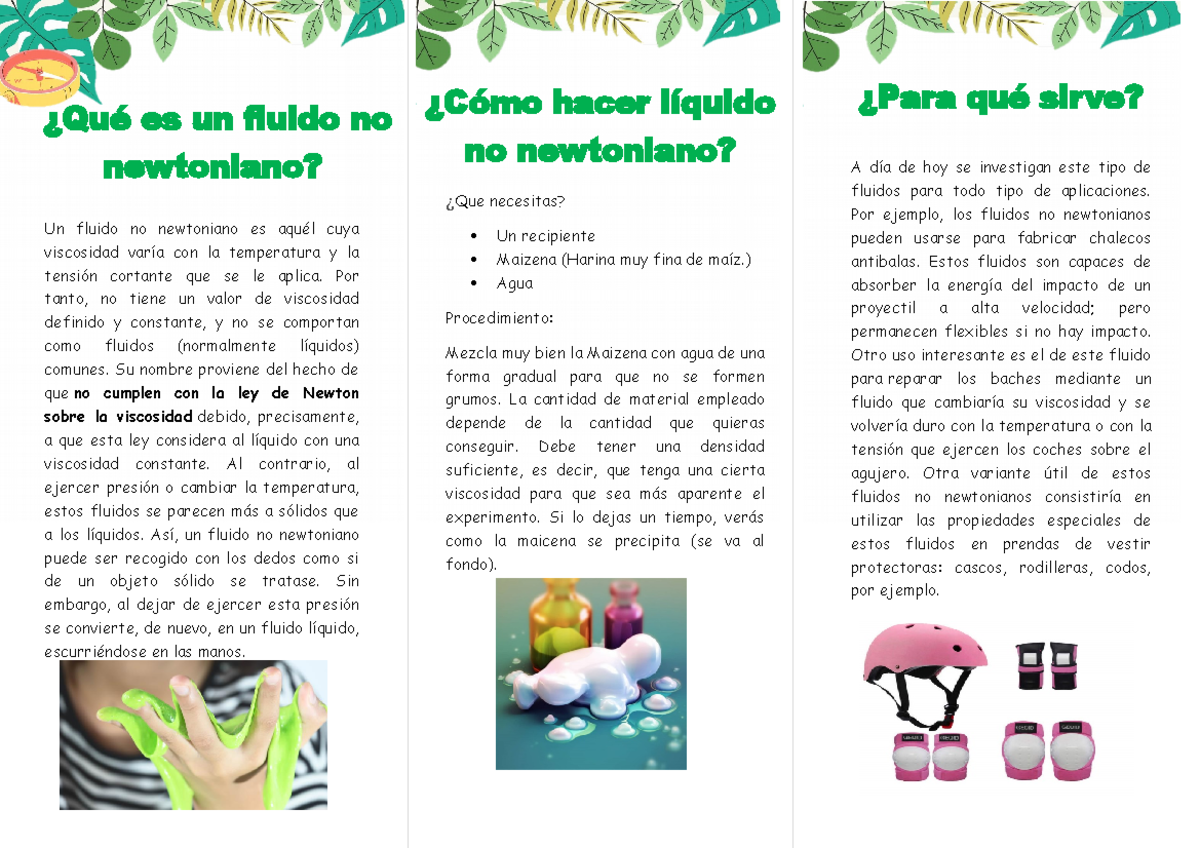Triptico oficial fluido no newtoniano - A día de hoy se investigan este tipo de fluidos para ...