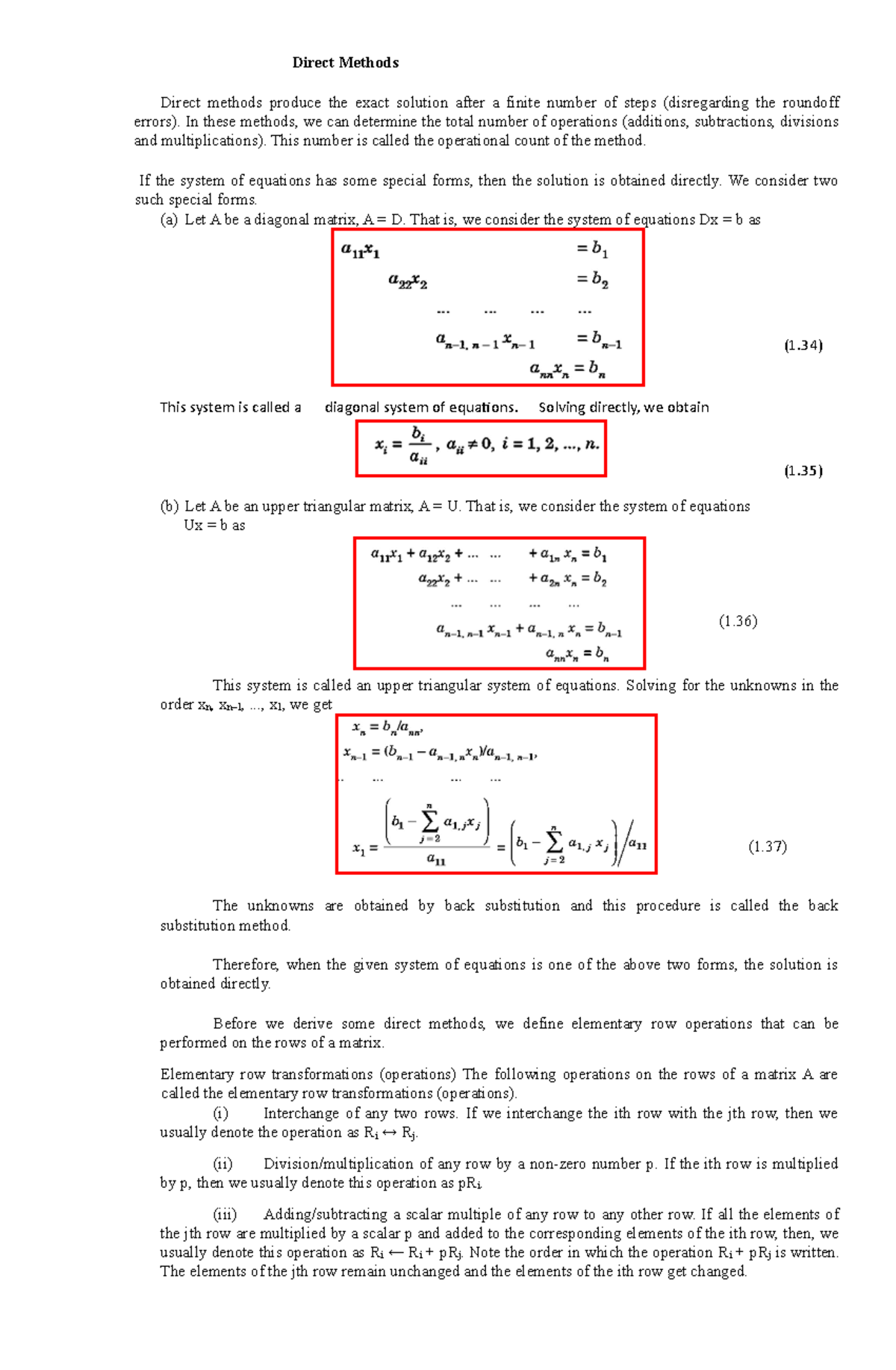 Direct Methods - Direct Methods Direct methods produce the exact ...