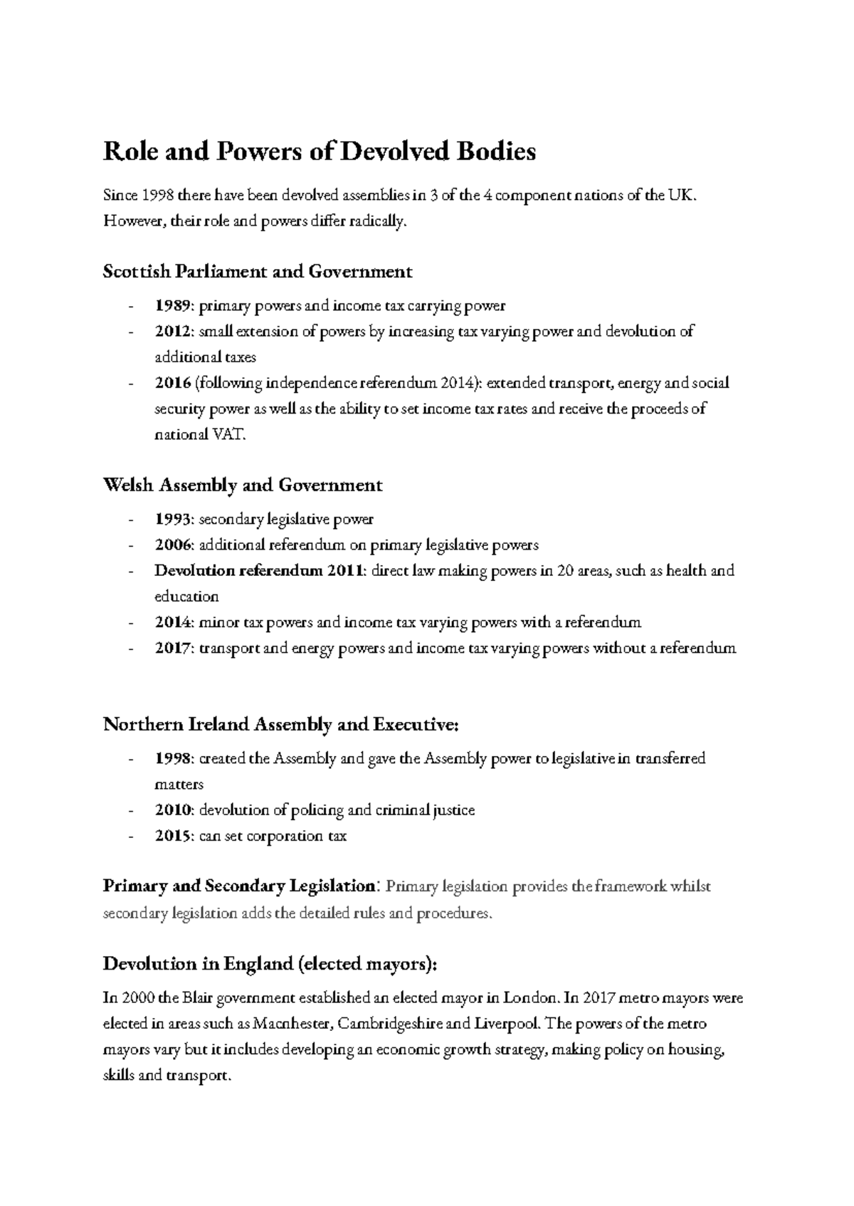 Role and Powers of Devolved Bodies - However, their role and powers ...
