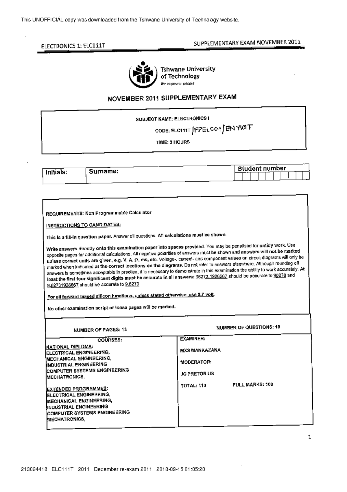 Exam 2013, questions - This UNOFFICIAL copy was downloaded from the ...