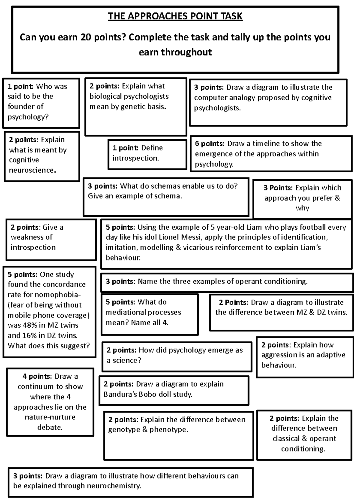 Approaches point task - THE APPROACHES POINT TASK Can you earn 20 ...