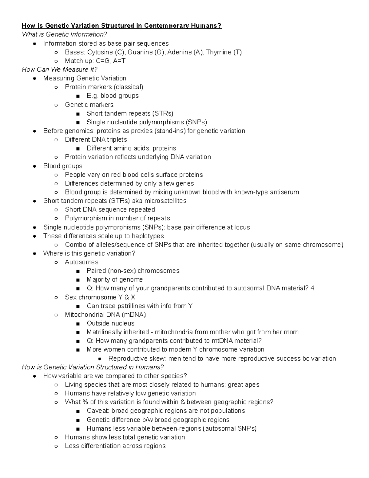 Human Evolutionary Bio Lecture7 - How is Genetic Variation Structured ...