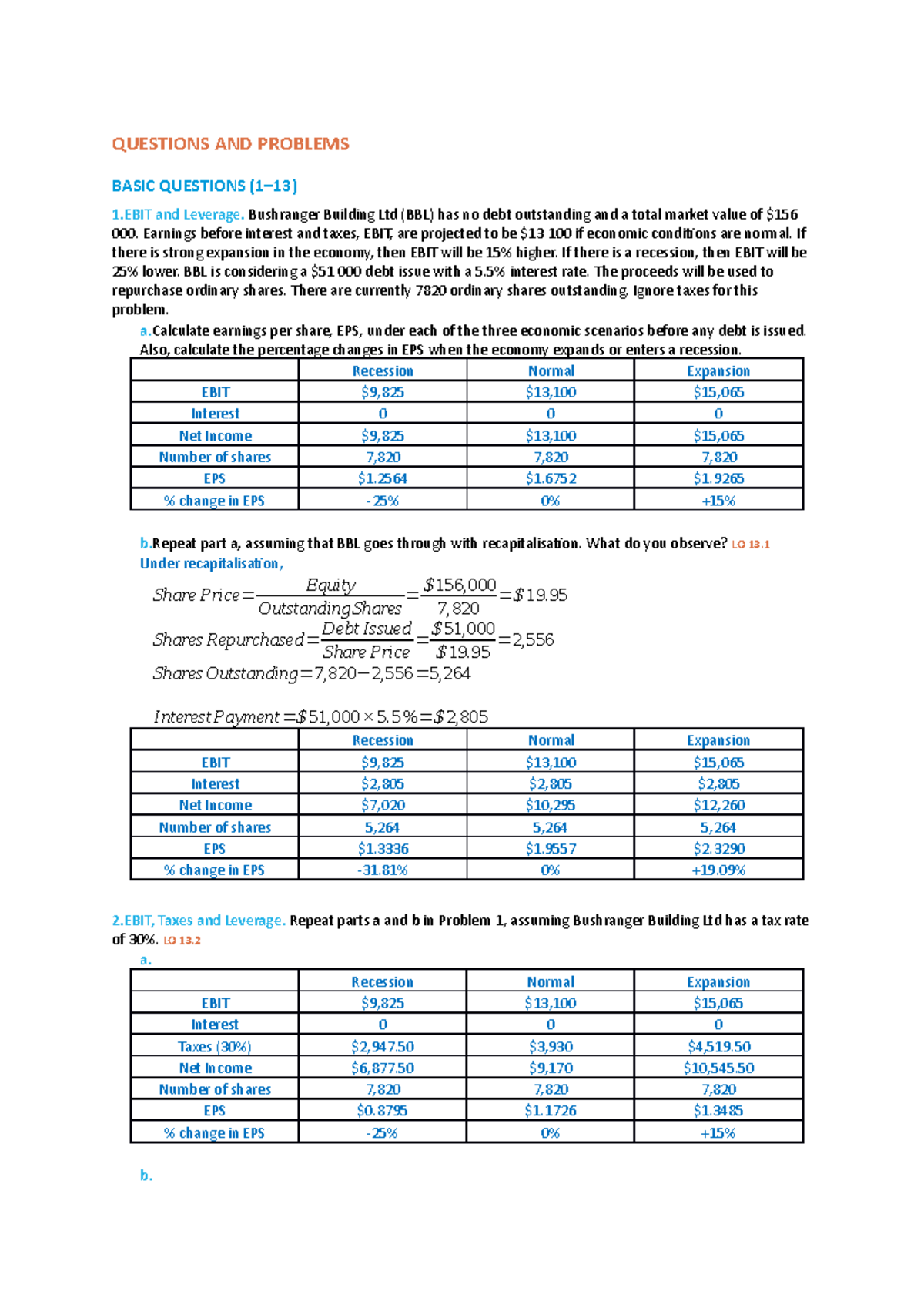 Week 10 - Week 10 Tutorial - QUESTIONS AND PROBLEMS BASIC QUESTIONS (1 ...