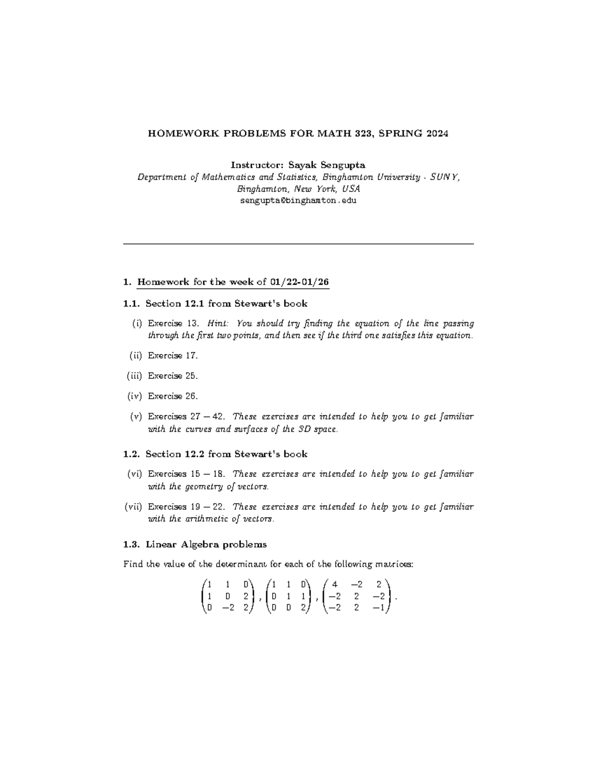 Calc 3 Spring 2024 homework-2 - HOMEWORK PROBLEMS FOR MATH 323, SPRING ...