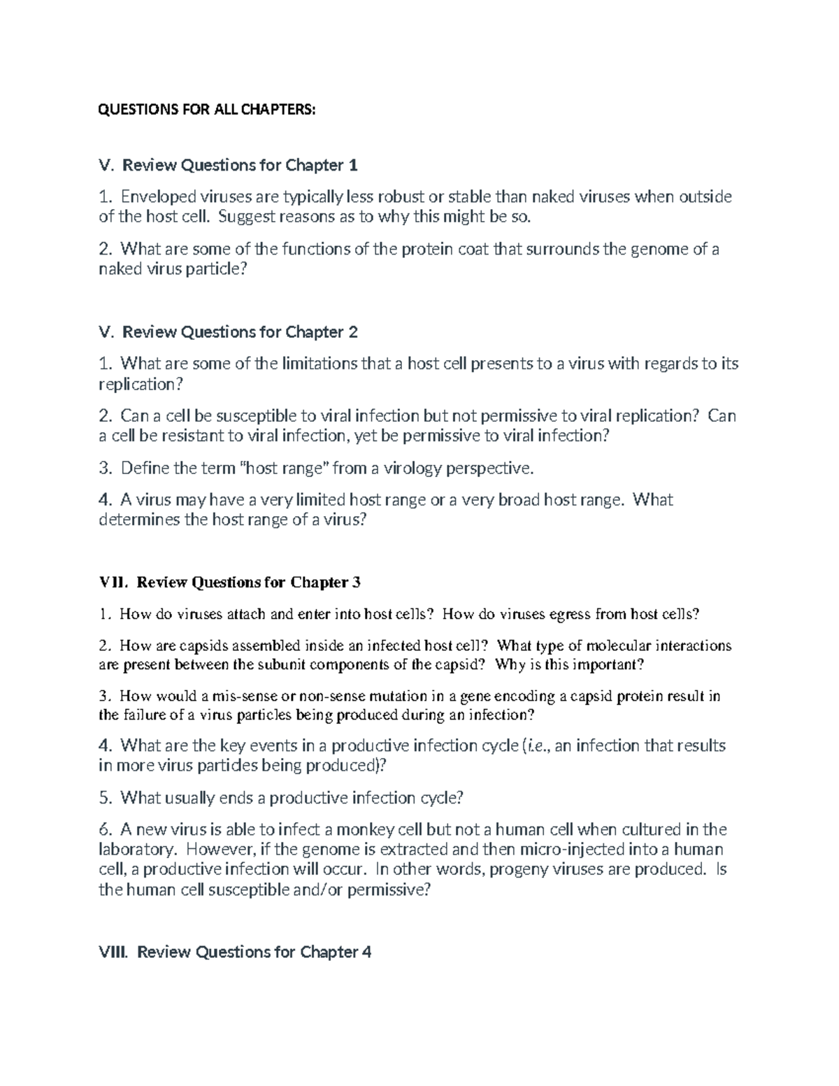 End of chapter answers virology - QUESTIONS FOR ALL CHAPTERS: V. Review ...
