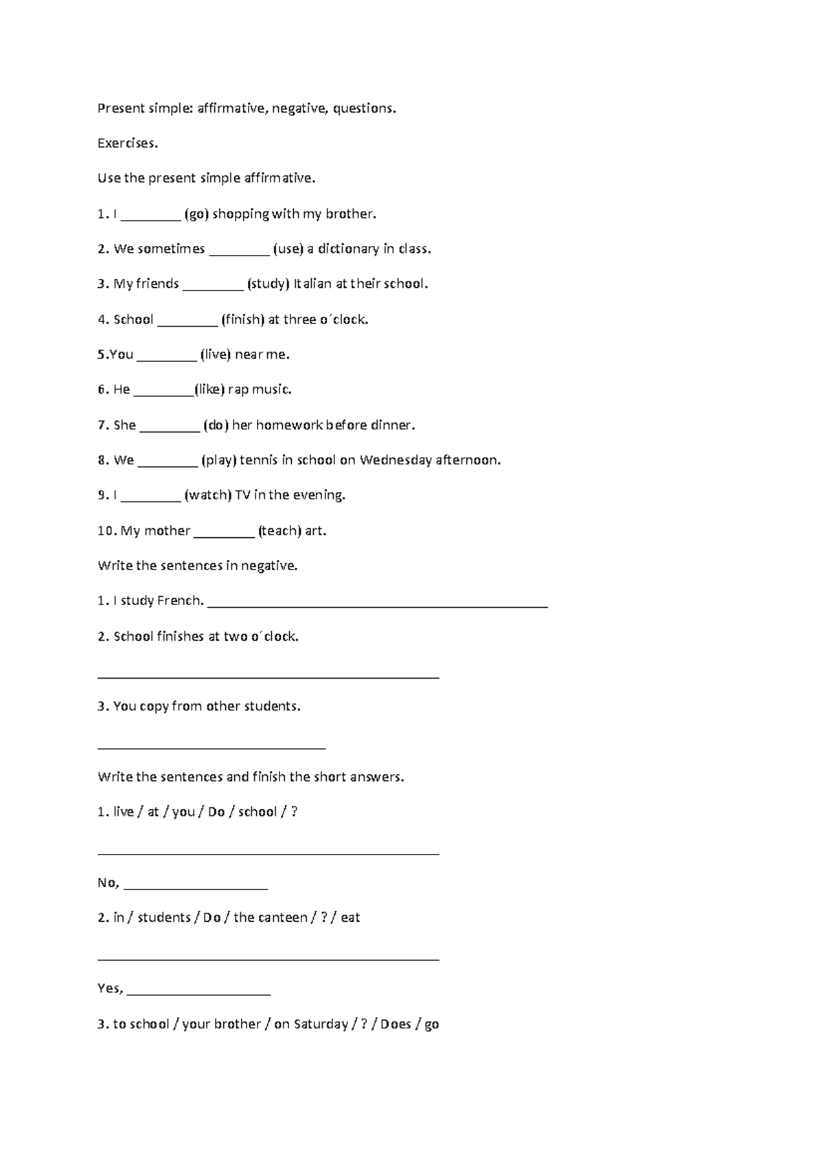 Present simple exercises - Present simple: affirmative, negative ...