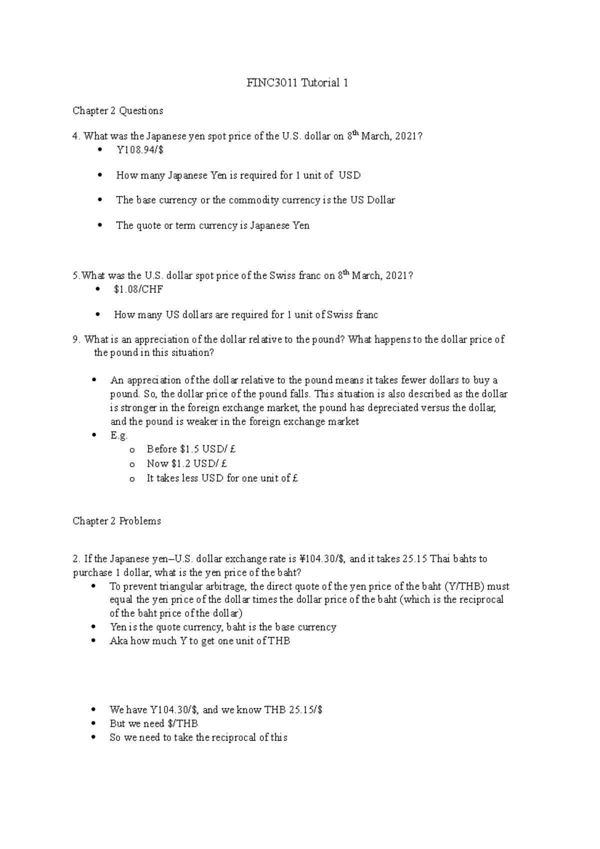 FINC3011 Tutorial 1 Questions + Solutions - FINC3011 Tutorial 1 Chapter ...