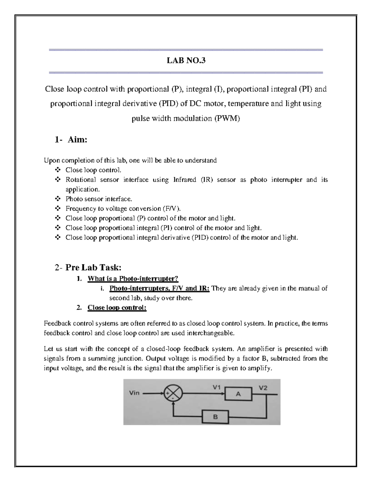 LAB Report 3a - study metarial - LAB NO. Close loop control with ...