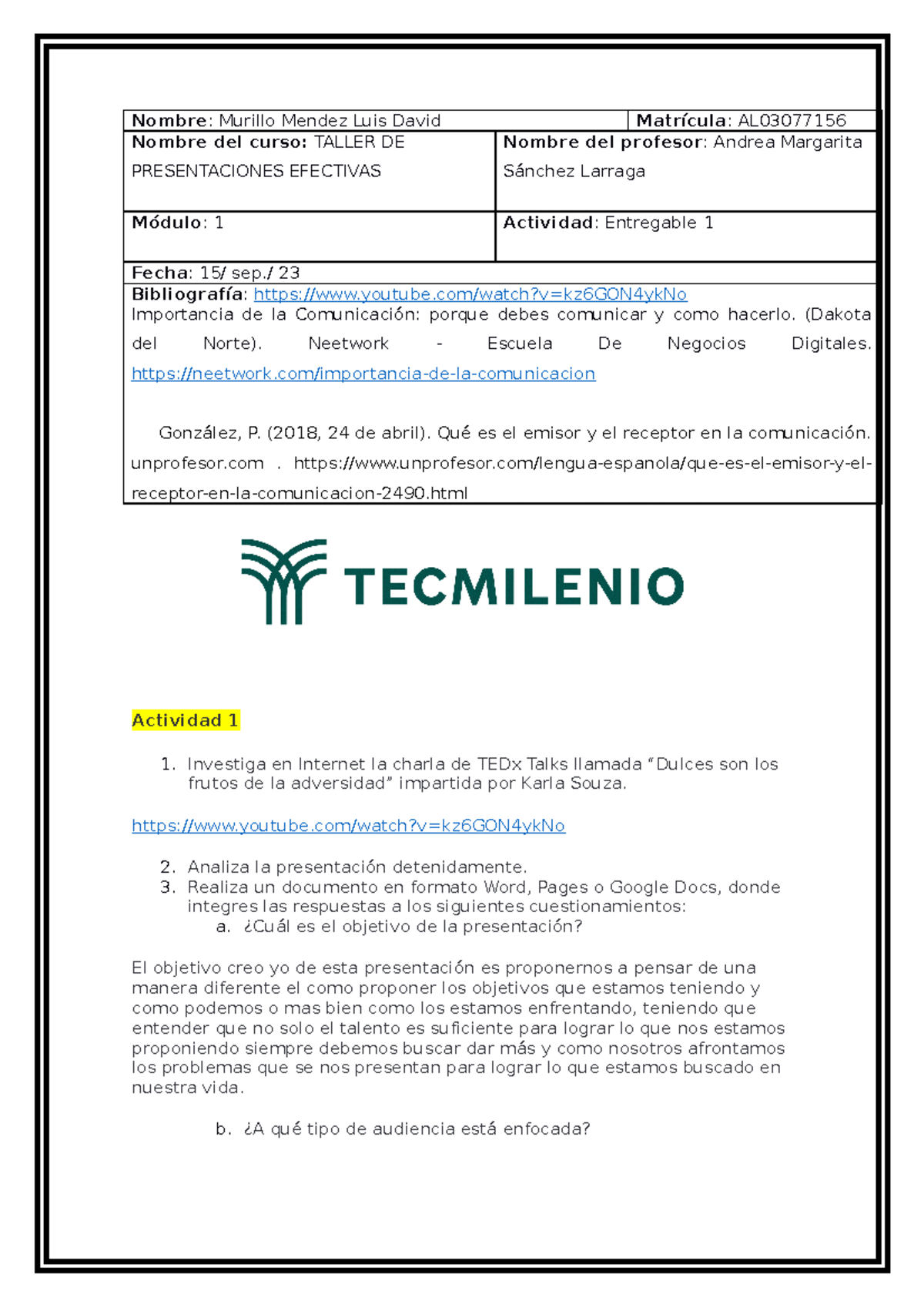 Entregable 1 - power pind y trabajo en word - Nombre: Murillo Mendez ...