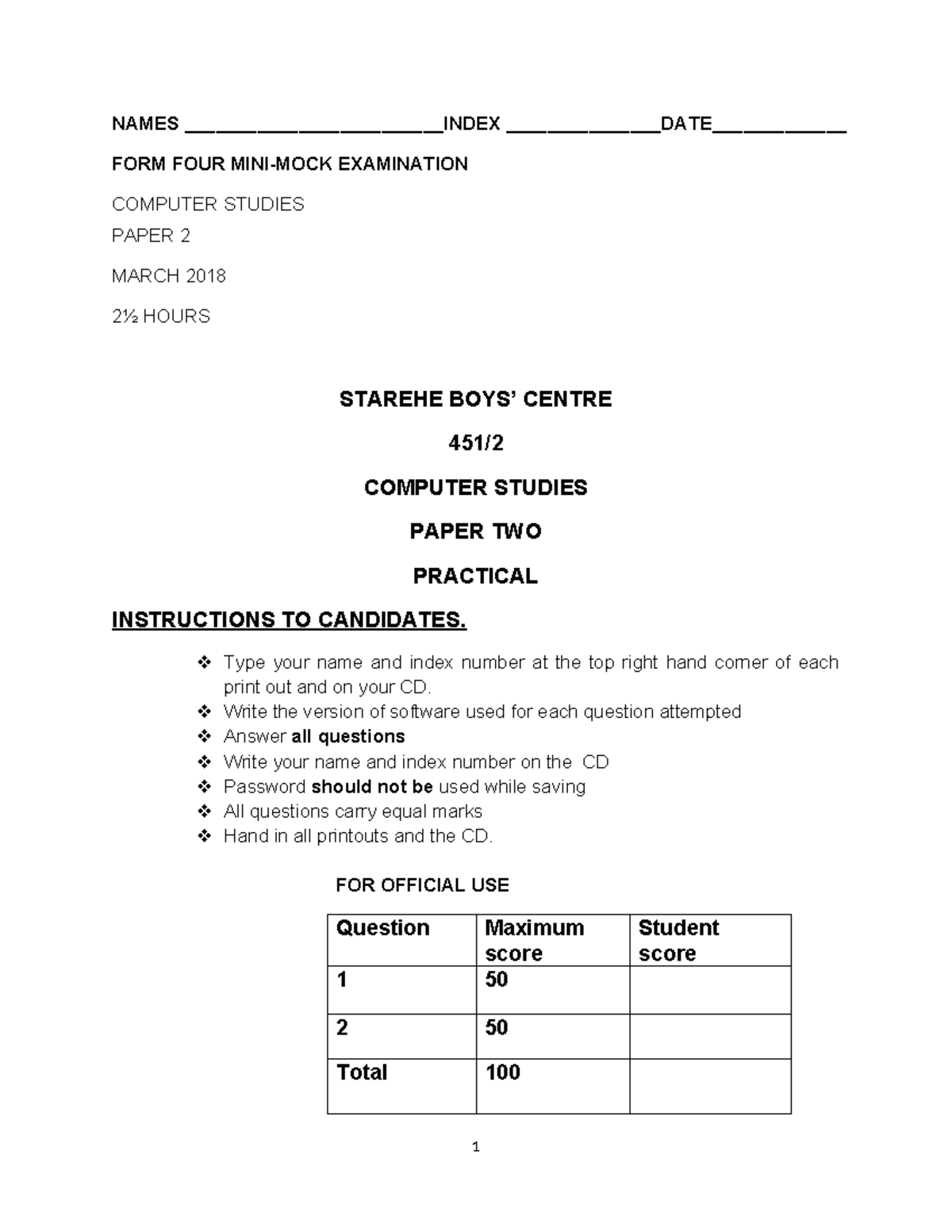Computer Paper 2 - DIGITAL LITERACY - NAMES ...