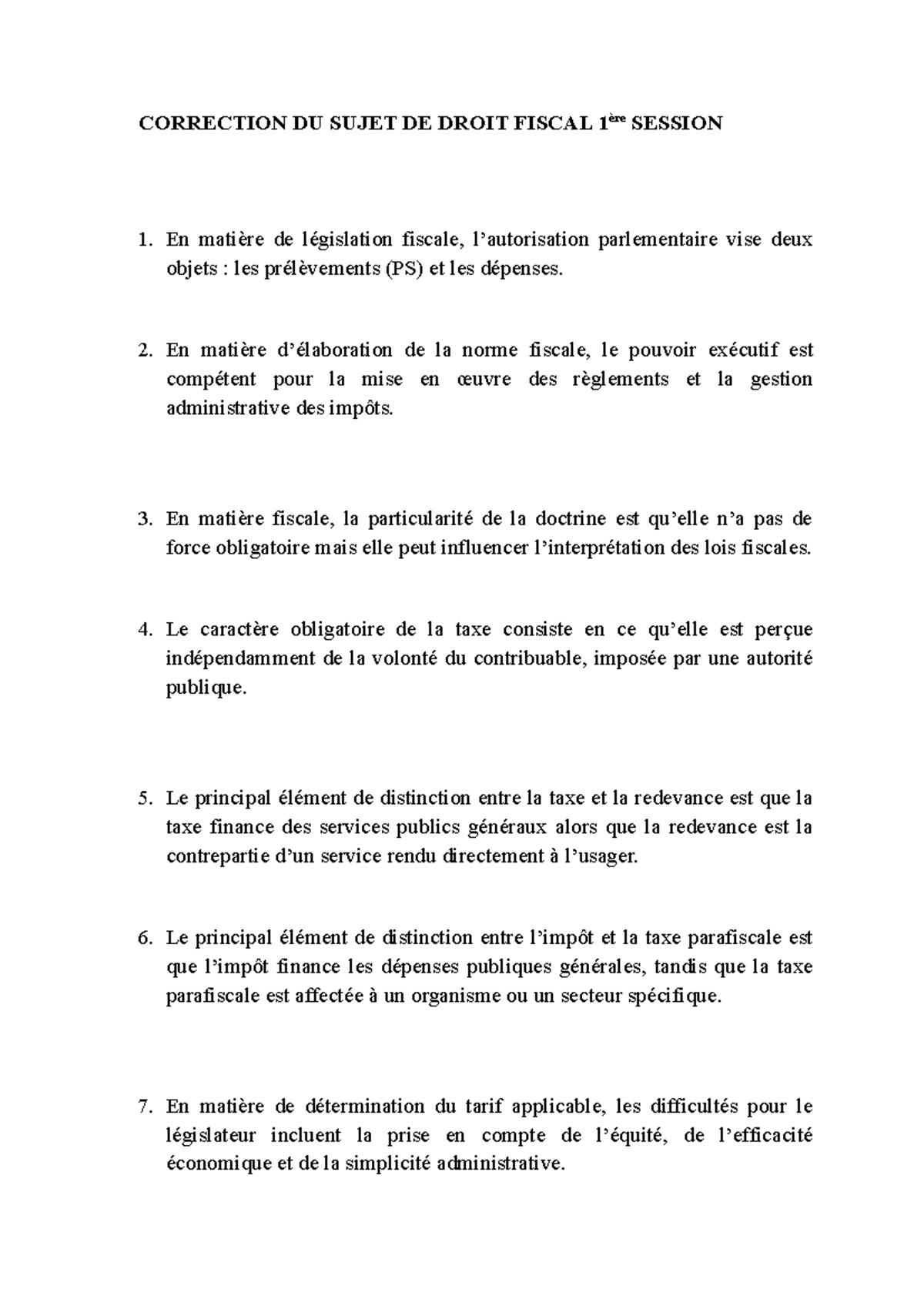 Correction Sujet Droit Fiscal - CORRECTION DU SUJET DE DROIT FISCAL ...