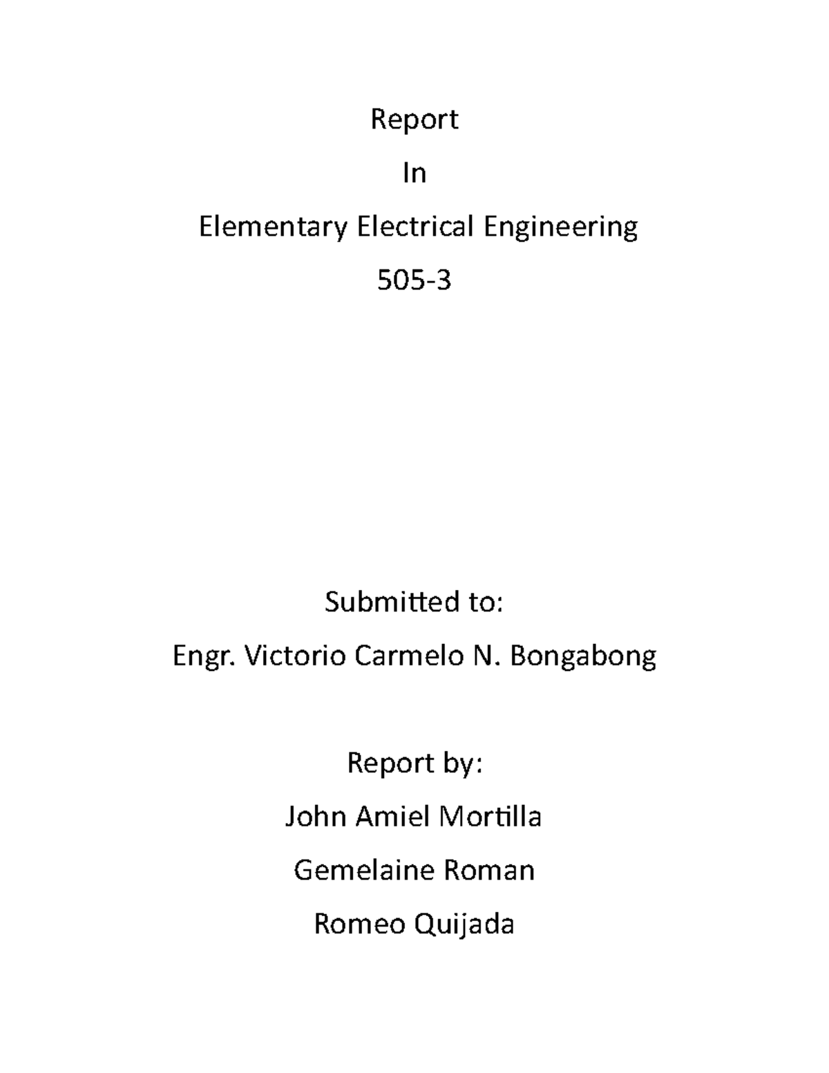 Elementary Electrical Engineering - Report In Elementary Electrical ...