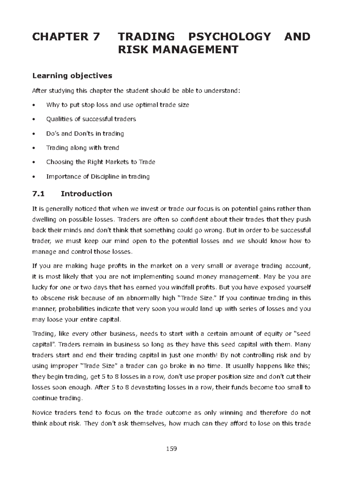 Trading Risk Management - CHAPTER 7 TRADING PSYCHOLOGY AND RISK ...