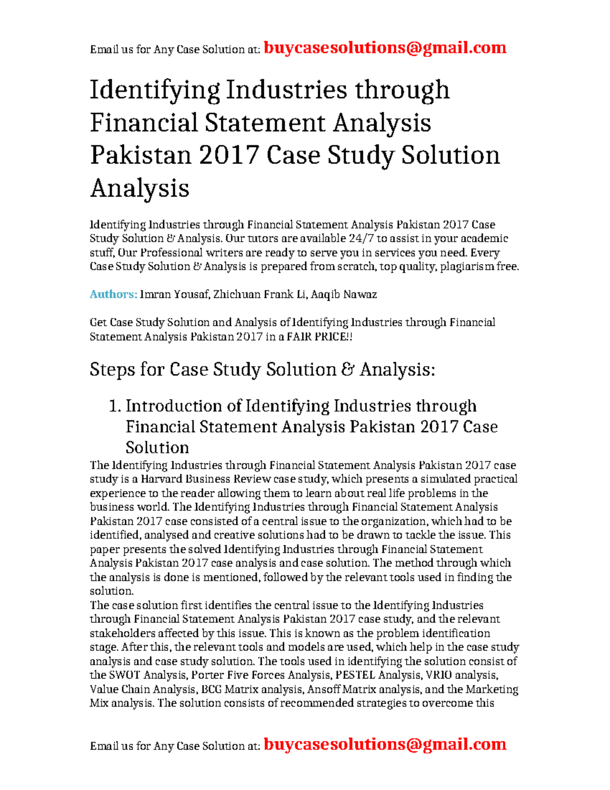 Case Solution Identifying Industries through Financial Statement ...