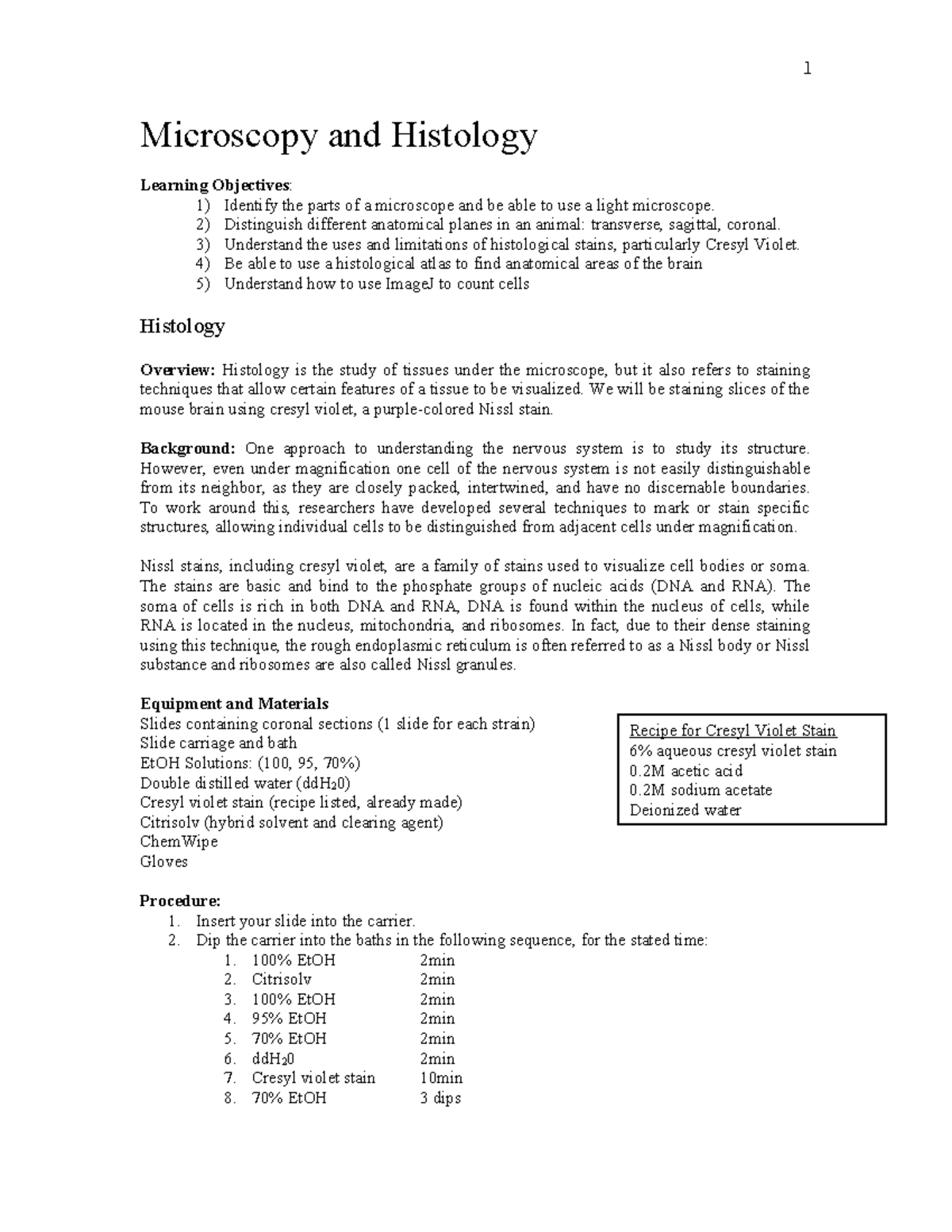 Microscopy F2024 - Lab - Microscopy and Histology Learning Objectives ...