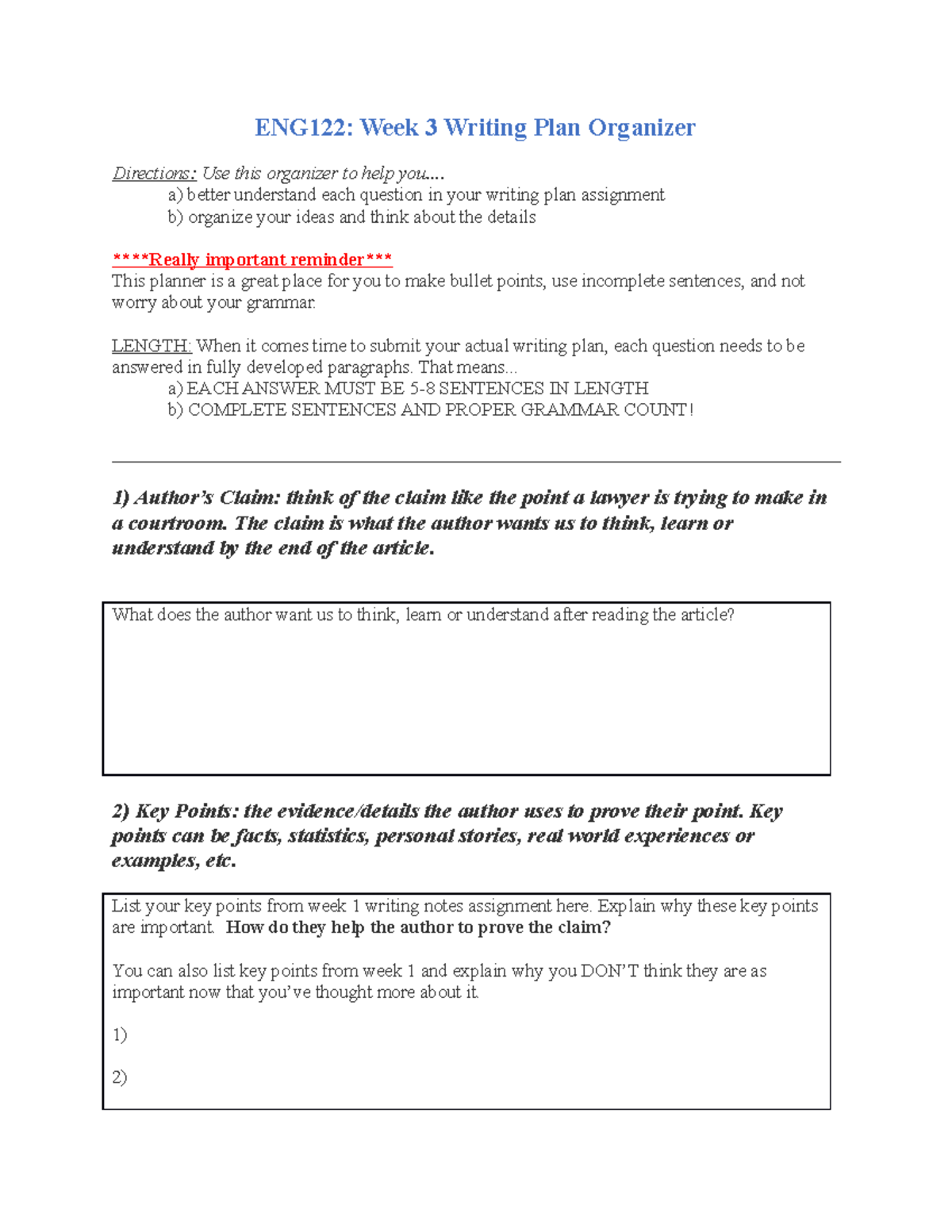 ENG122 Week 3 Writing Plan Organizer - ENG122: Week 3 Writing Plan ...