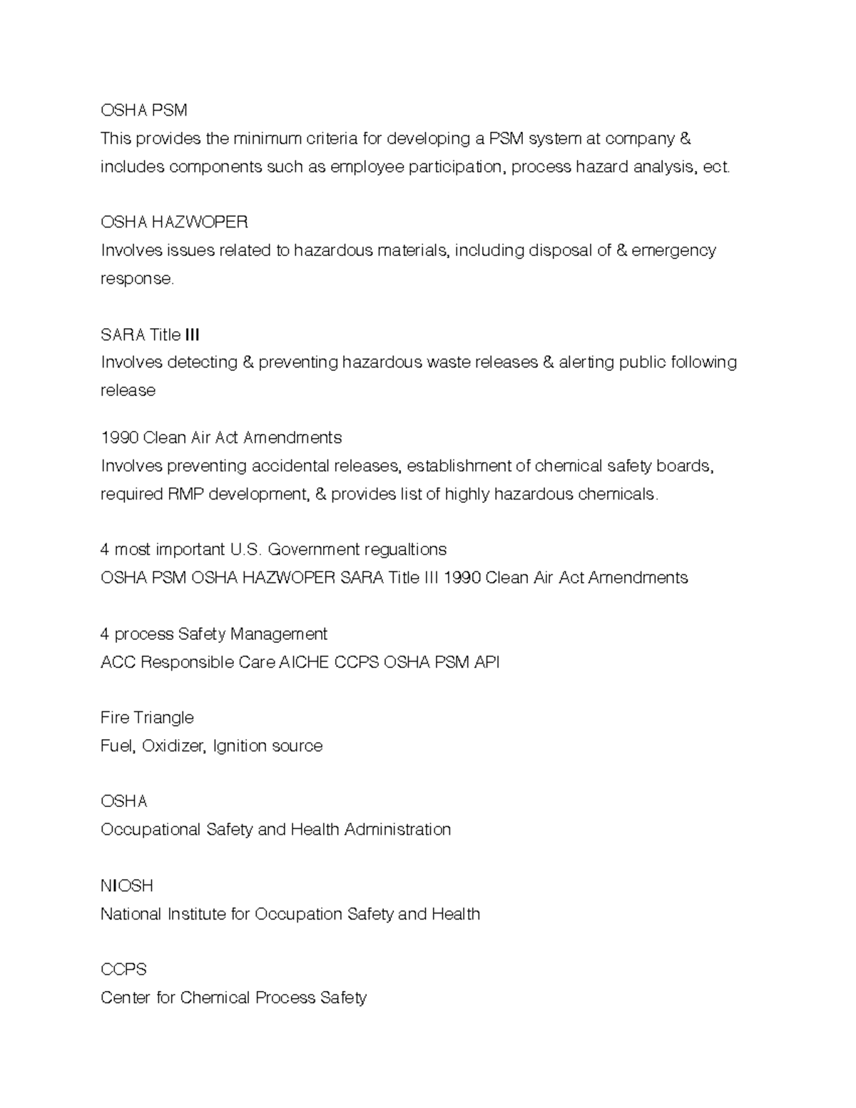 Che452 1 - CHE 452 study guide - OSHA PSM This provides the minimum ...