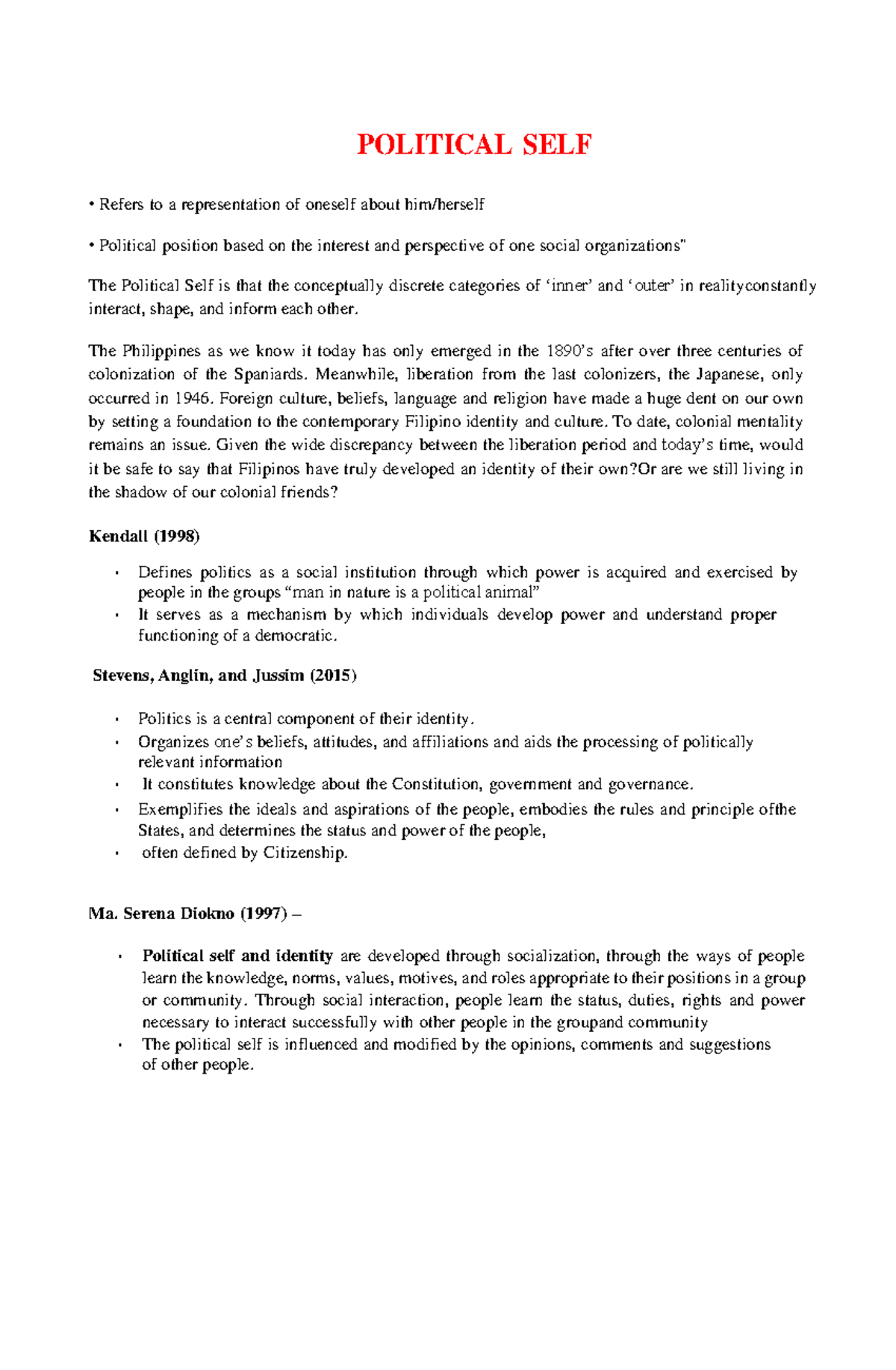 Political-Self - POLITICAL SELF Refers to a representation of oneself ...