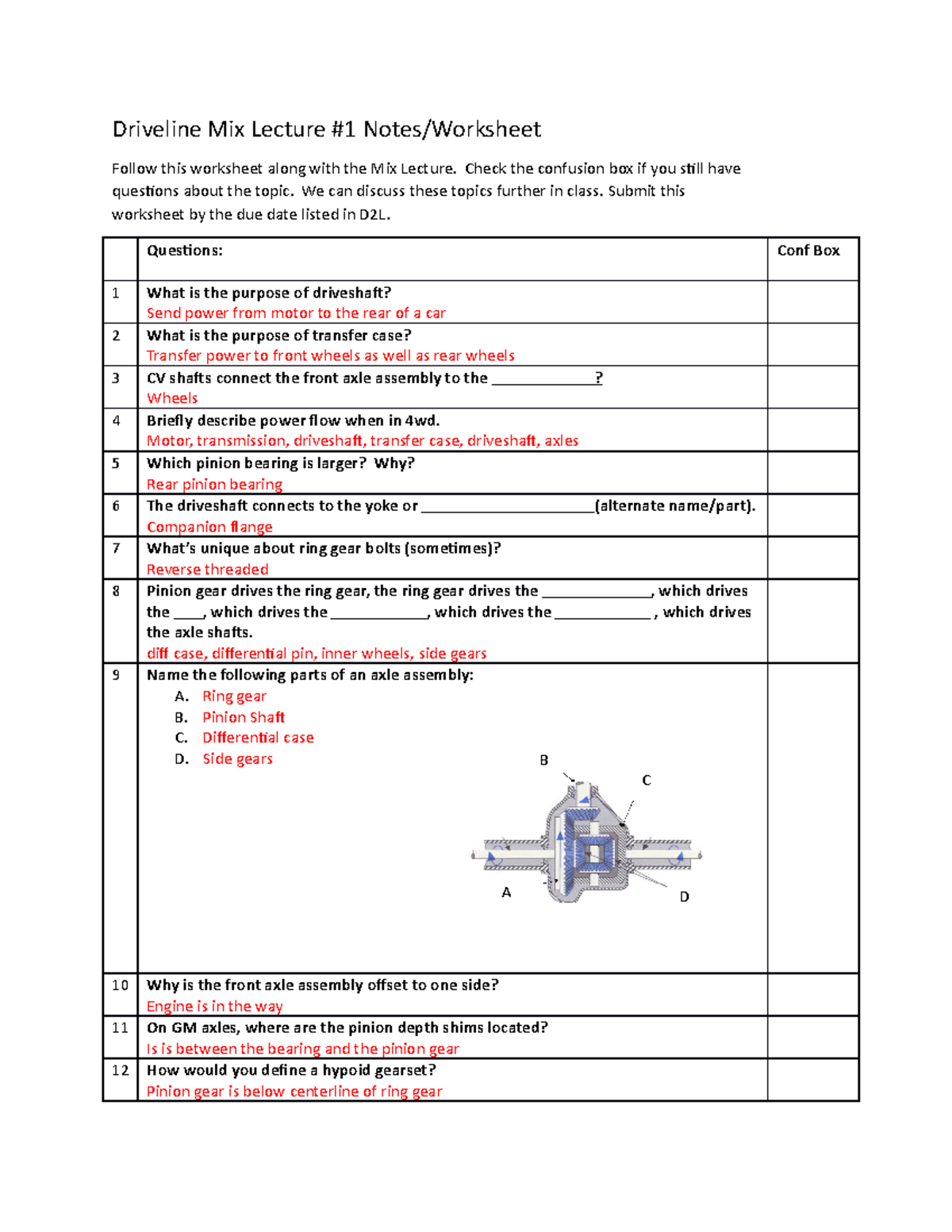 Rear Axle Mix Lecture One Worksheet - Driveline Mix Lecture #1 Notes ...