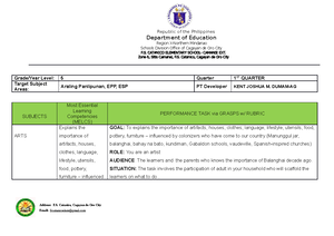 Grade 5 Quarter 1 - Performance task 4 - Republic of the Philippines ...
