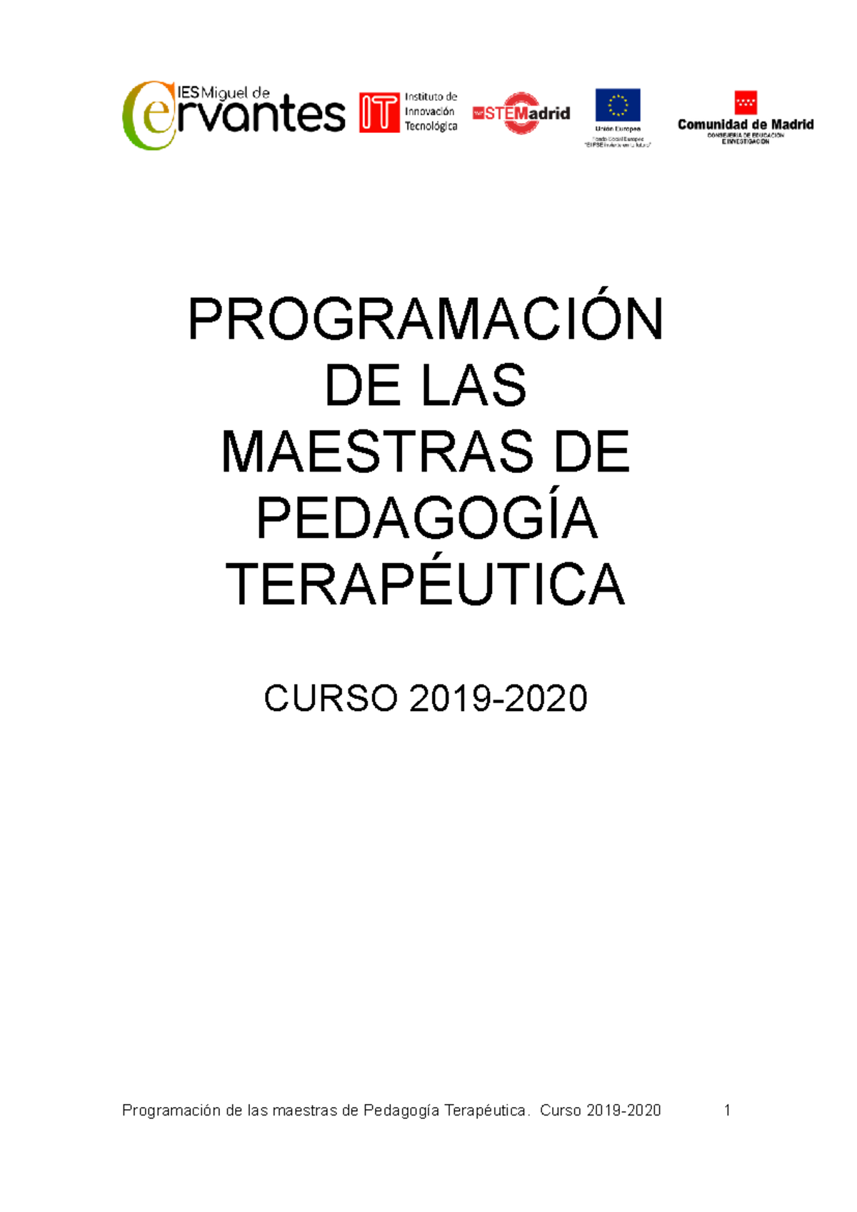 Programacion PT 19 20 nueva - PROGRAMACIÓN DE LAS MAESTRAS DE PEDAGOGÍA ...