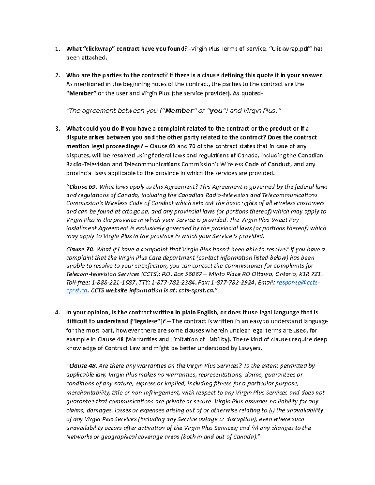 LGST 369 Assignment 2 - 1. What “clickwrap” contract have you found ...
