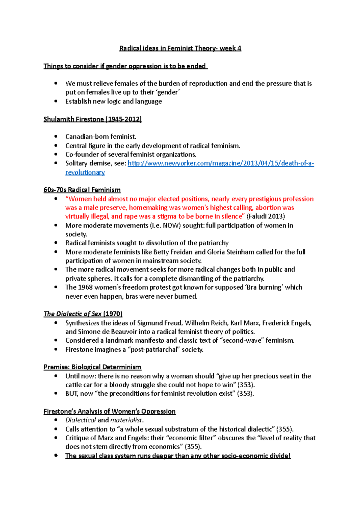 Radical ideas in Feminist Theory week 4 study notes - Radical ideas in ...