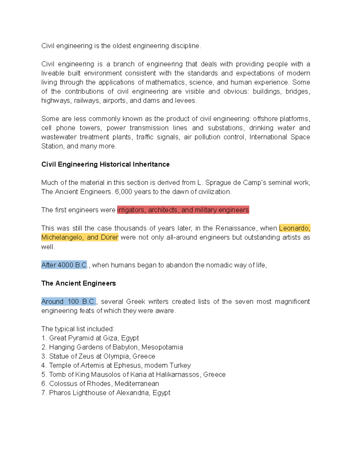 Notes - First engineers - Civil engineering is the oldest engineering ...