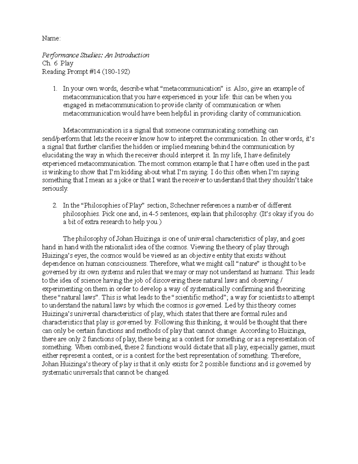 Intro to Performance Studies Reading Prompt (pp 180-192) - Name ...