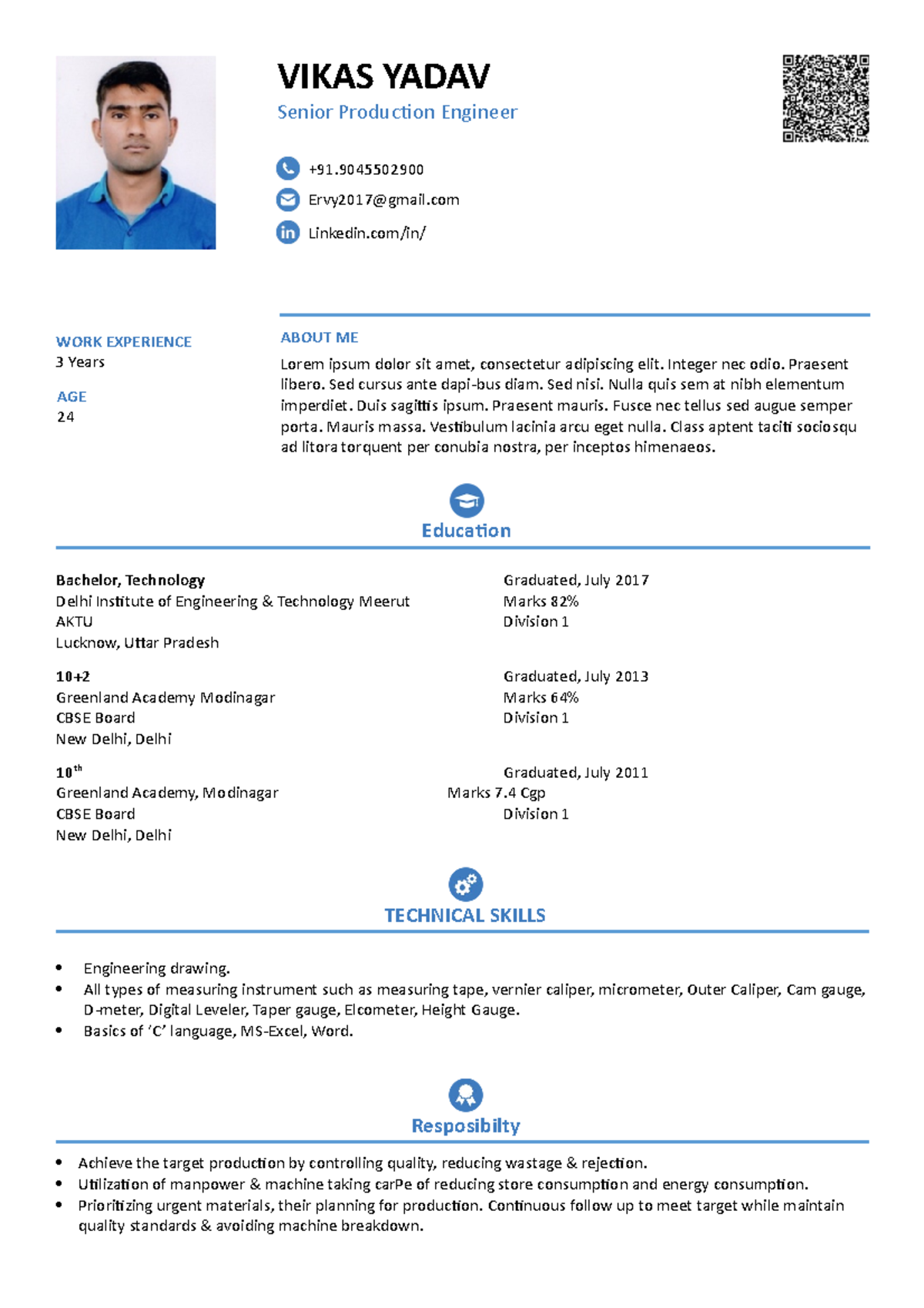 Sample smart and balanced resume - Bachelor, Technology Graduated, July ...
