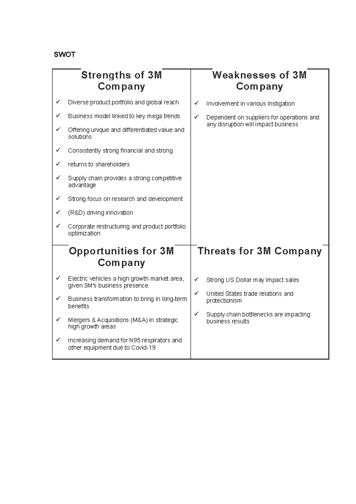 Swotandpestle - yes - SWOT Strengths of 3M Company Diverse product portfolio and global reach ...