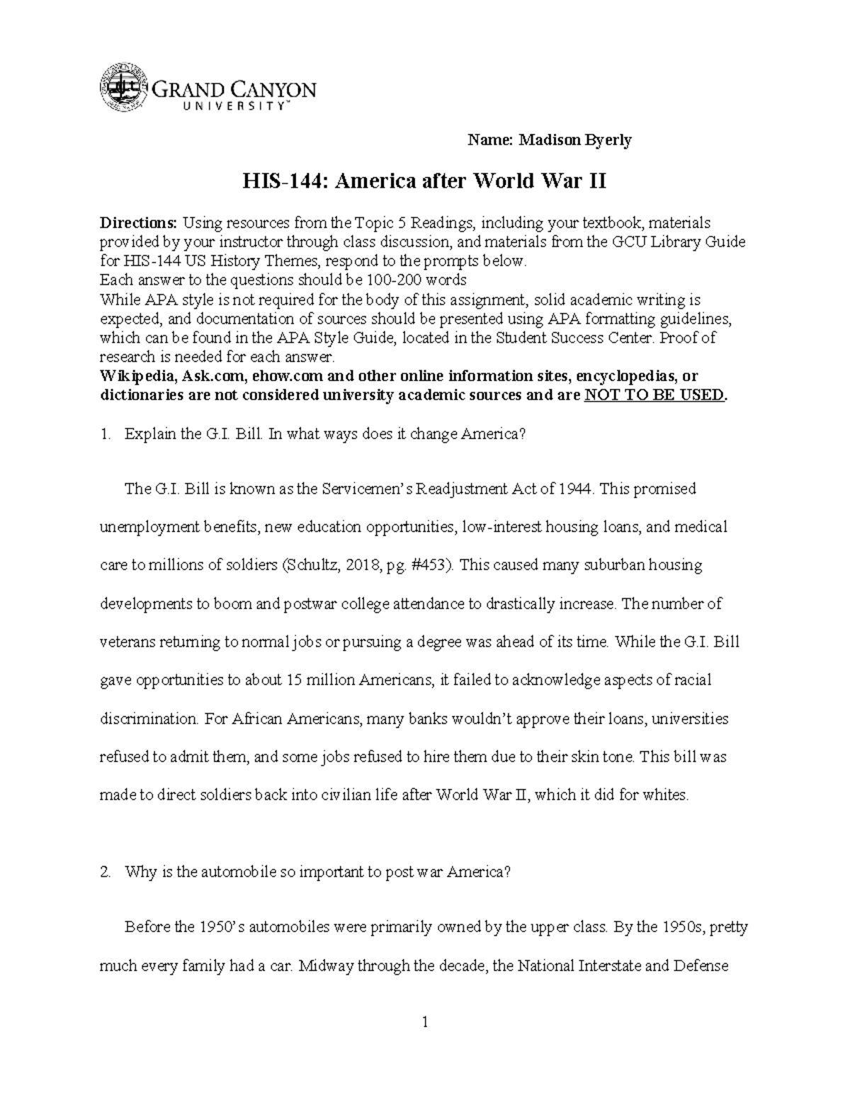 HIS-144-RS-America after WWII Worksheet - Name: Madison Byerly HIS-144 ...
