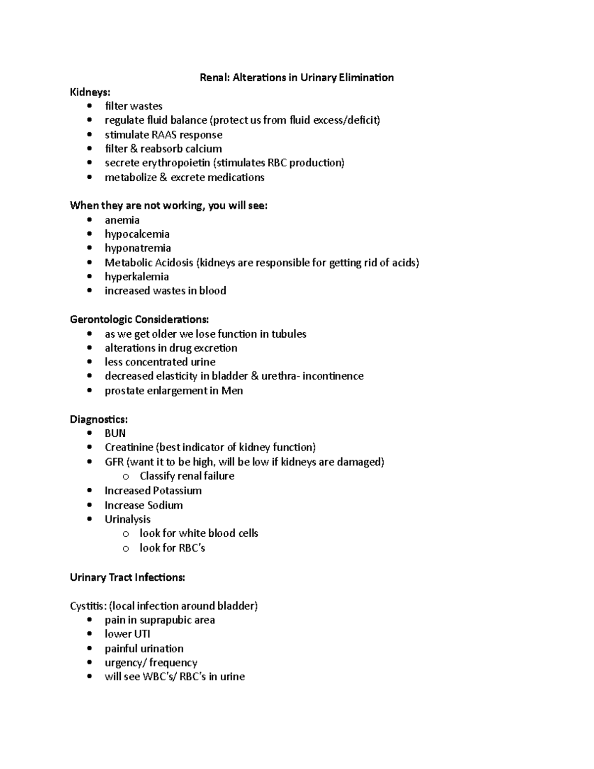 Renal and Urinary System Notes - Renal: Alterations in Urinary ...