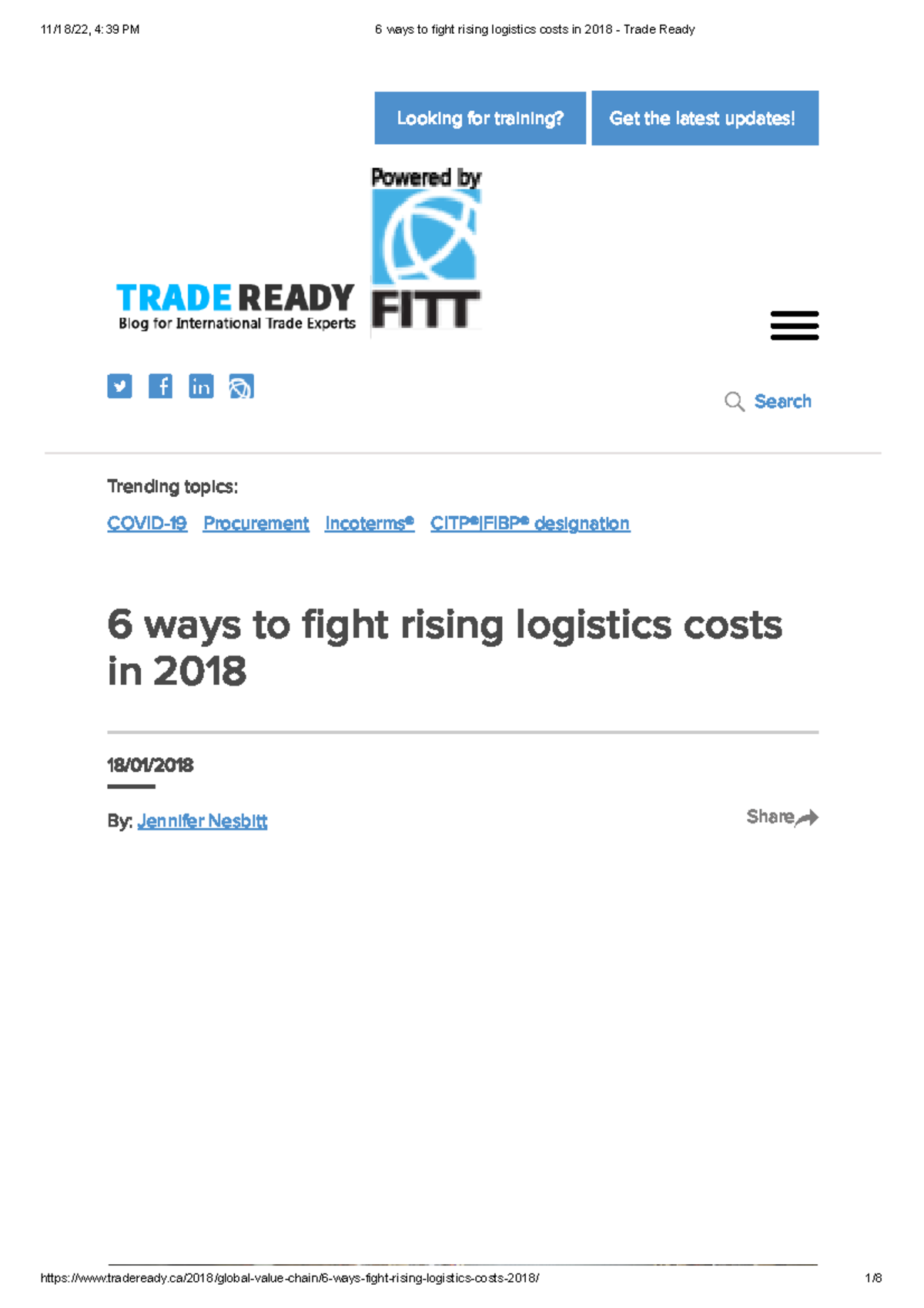 Case Study 1) 6 ways to fight rising logistics costs in 2018 - Trade ...