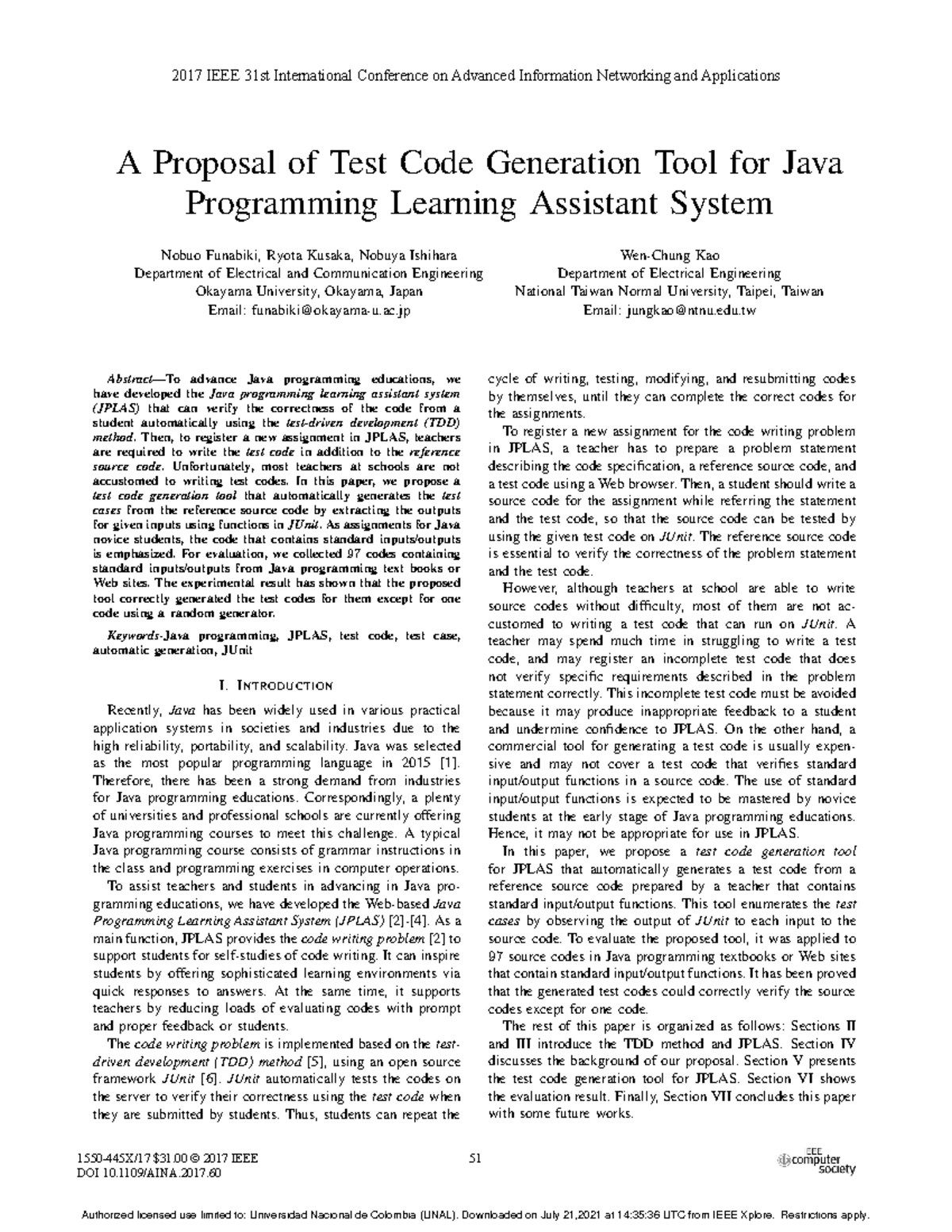 A Proposal of Test Code Generation Tool for Java Programming Learning ... A Proposal of Test Code Generation Tool for Java Programming Learning ...