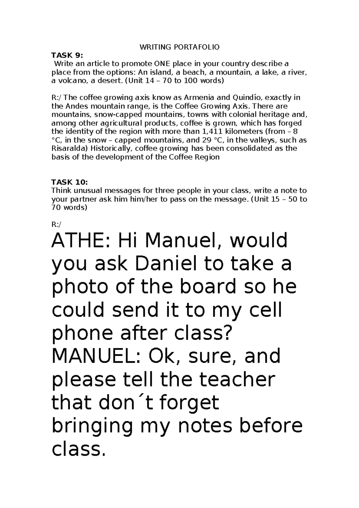 English A1 - TASK 9 to 11 - WRITING PORTAFOLIO TASK 9: Write an article ...