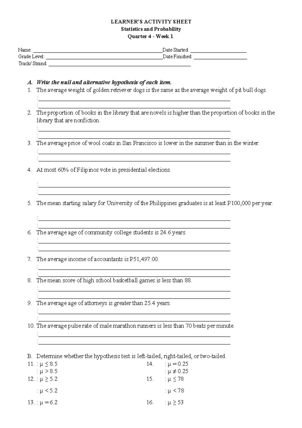 Q4 Statistics and Probability Activity 1 Week 1 - LEARNER’S ACTIVITY ...