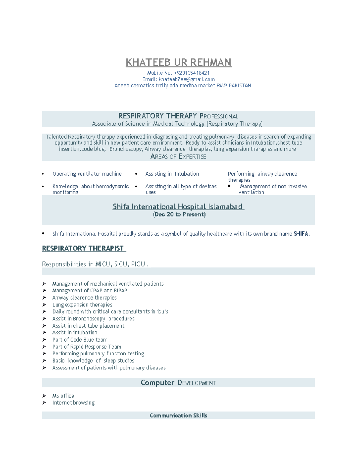 Khateeb cv - Qhjana - KHATEEB UR REHMAN Mobile No. + Email: khateeb7ee ...
