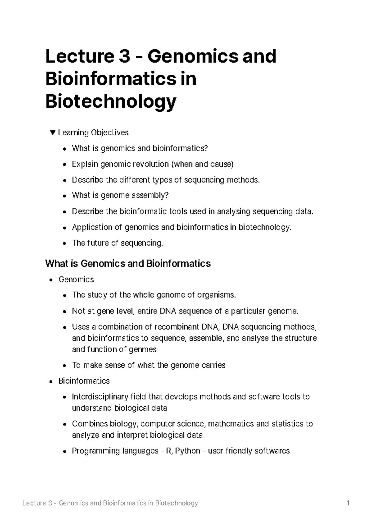Lecture 3 Lecture ԉ Genomics And Bioinformatics In Biotechnology Ԇ Lecture 3 Genomics And