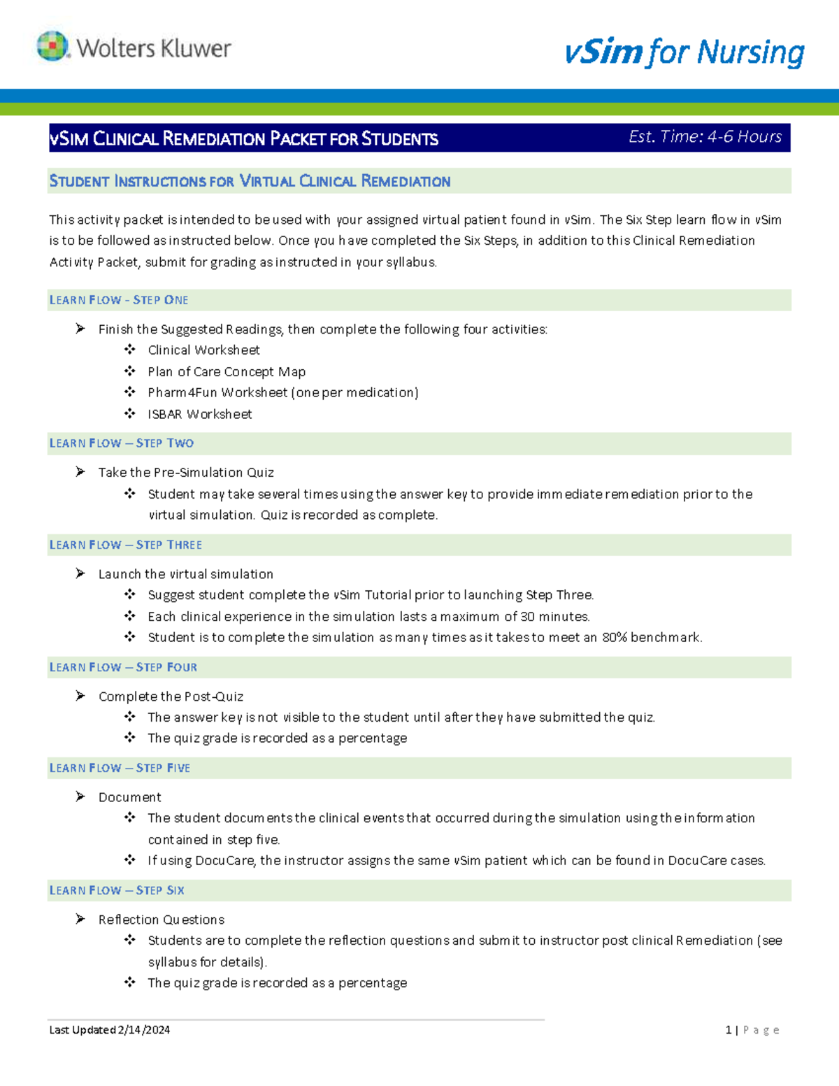 Clinical Remediation Packet - Last Updated 2/14/2024 1 | P a g e vSim ...