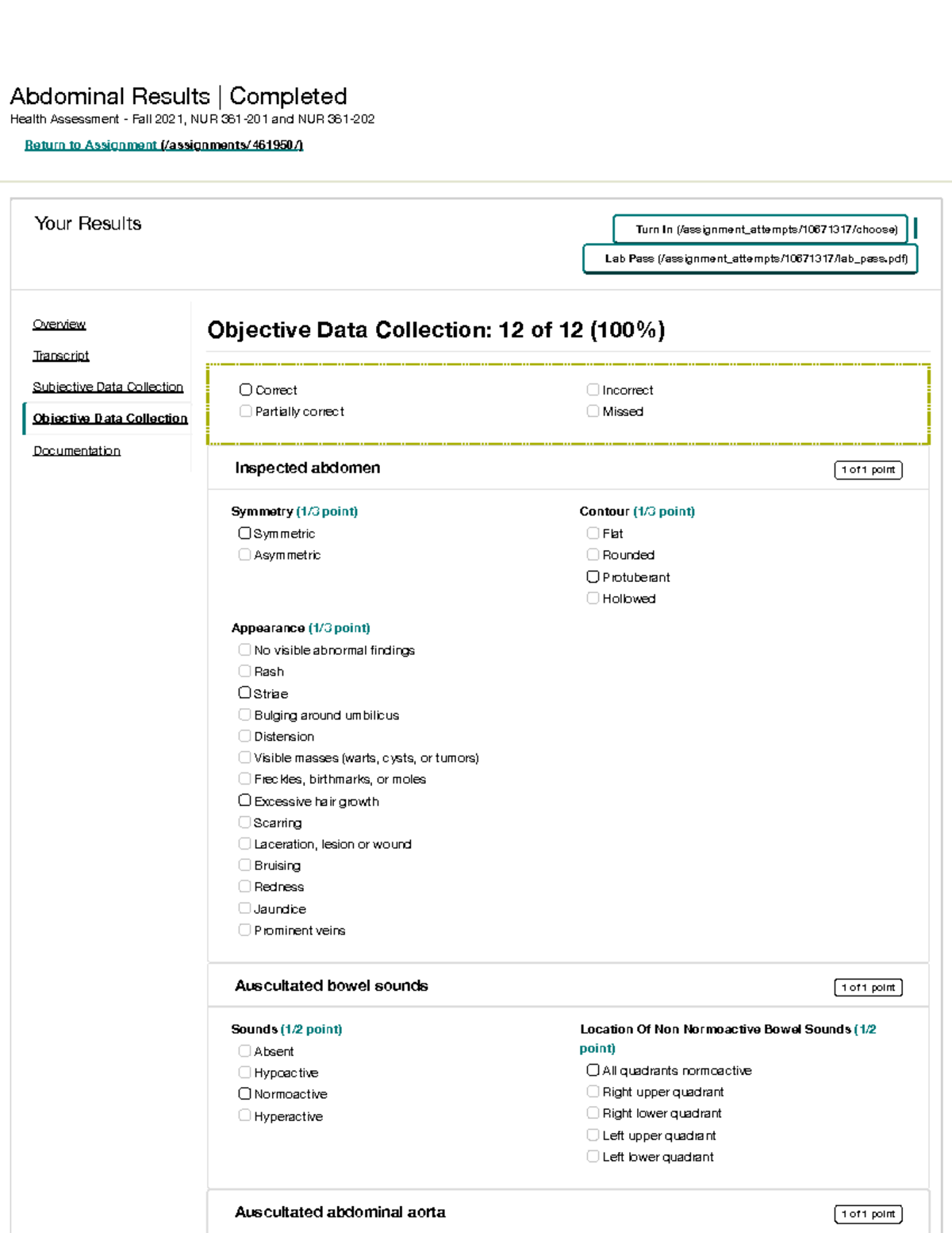 Abdomen Objective SH - Abdominal Results | Completed Health Assessment ...