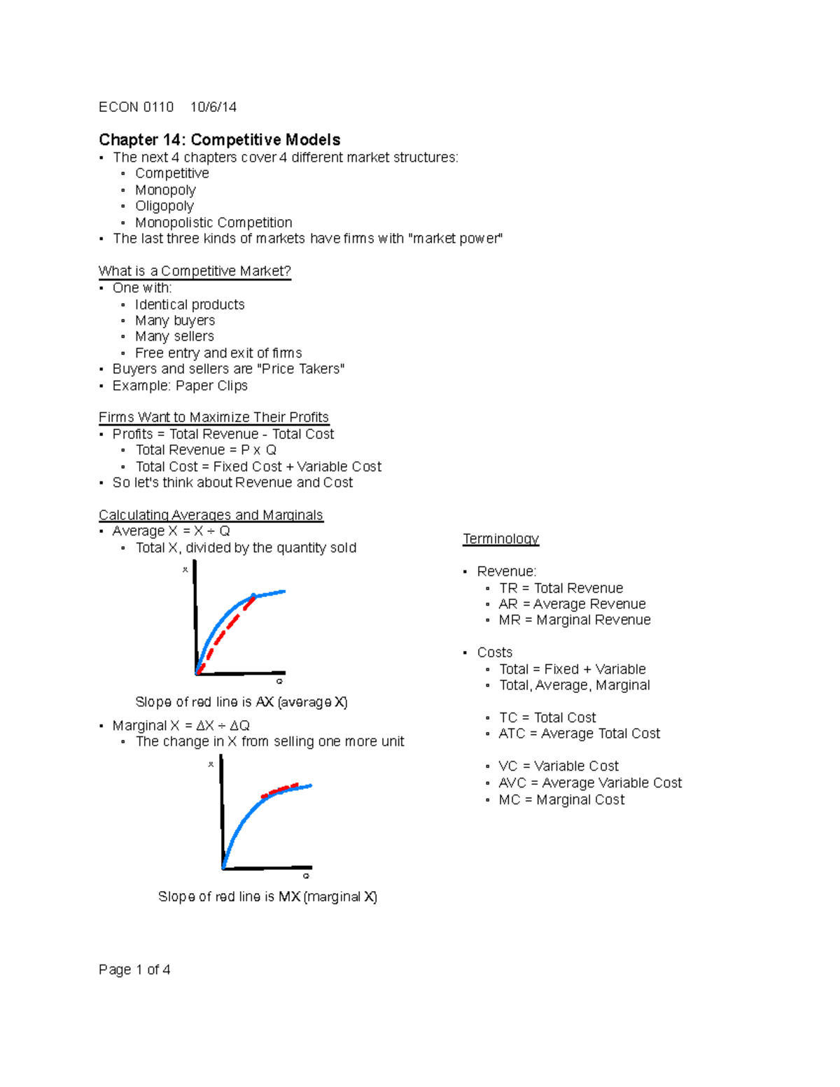 Note 14 - Summary - Chapter 14 - ECON 0110 10/6/ Chapter 14 ...