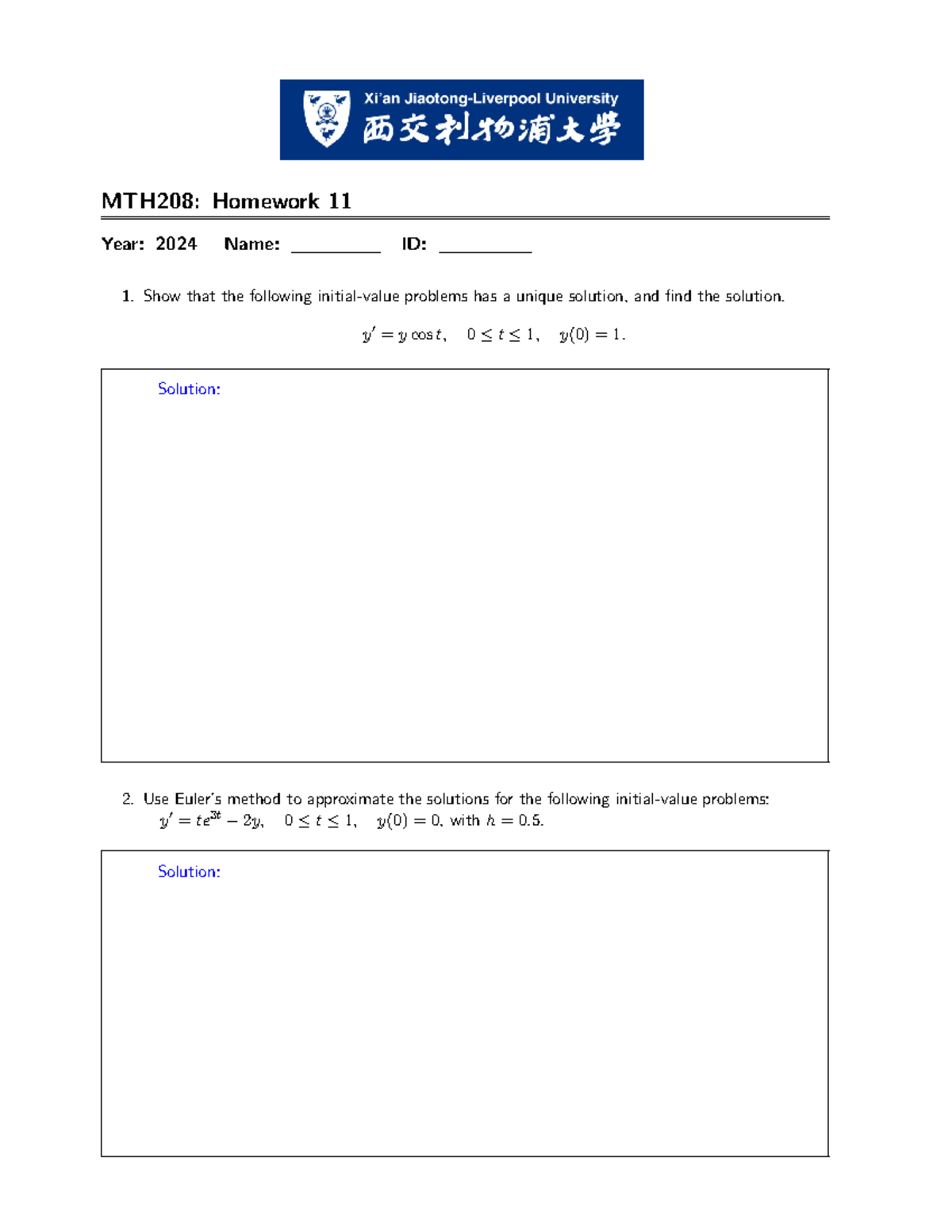 HW11 - homework - MTH208: Homework 11 Year: 2024 Name: ID: Show that ...