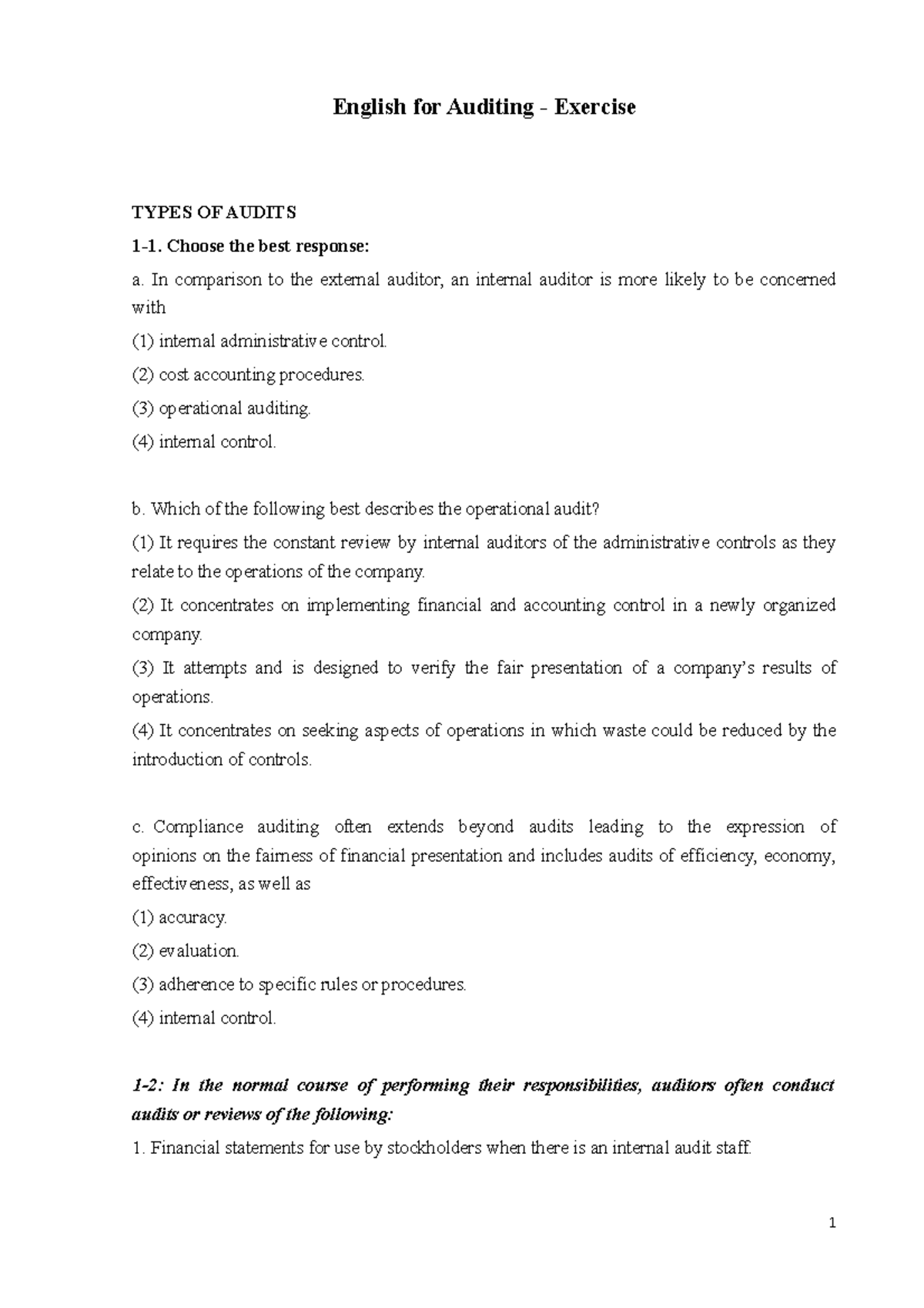 BT - Photo SV - English for Accounting - English for Auditing - Exercise TYPES OF AUDITS 1-1 ...