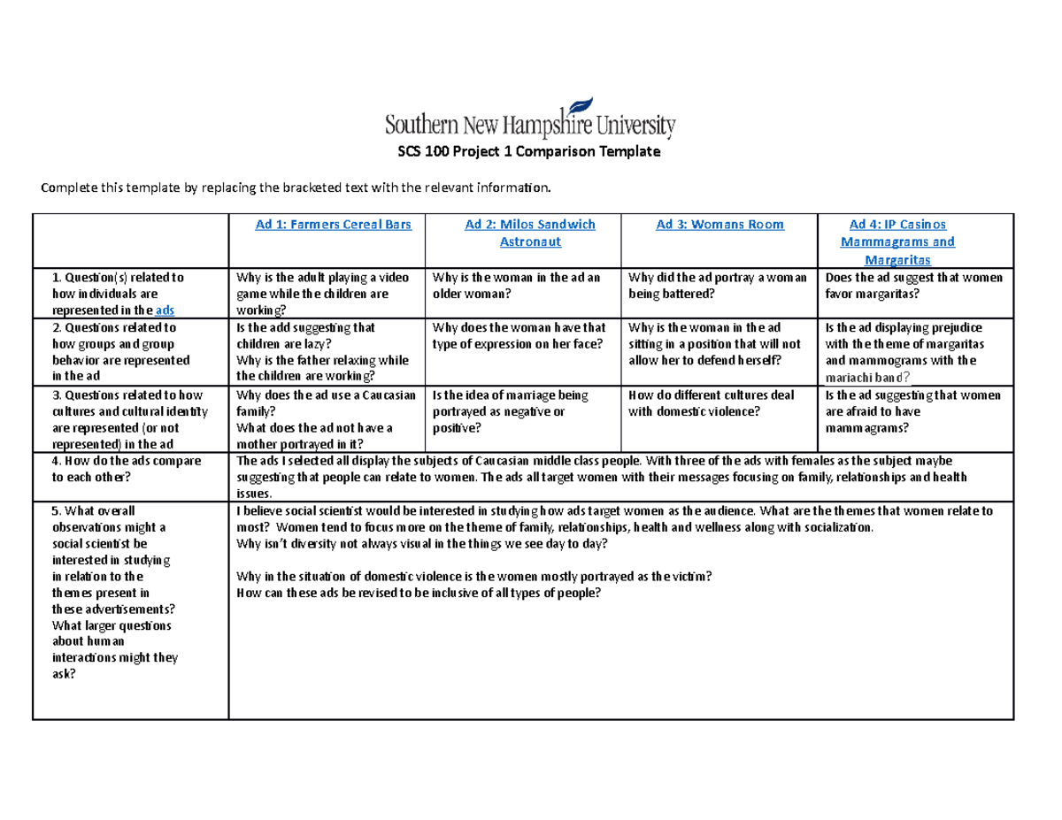 SCS 100 Project 1 Comparison - SCS 100 - SNHU - Studocu